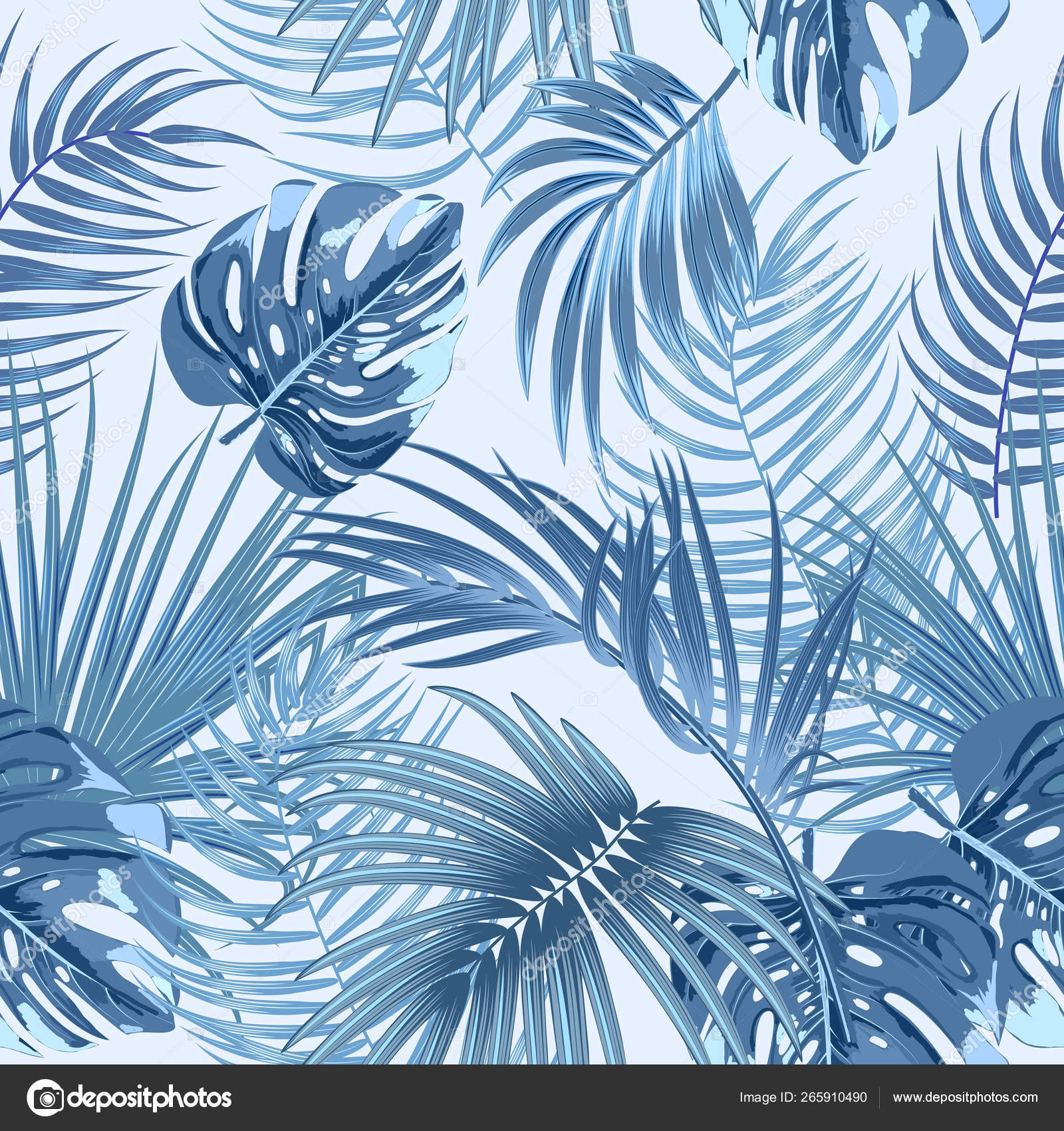 Tropical blue palm leaves, jungle seamless pattern Stock Vector Image ...