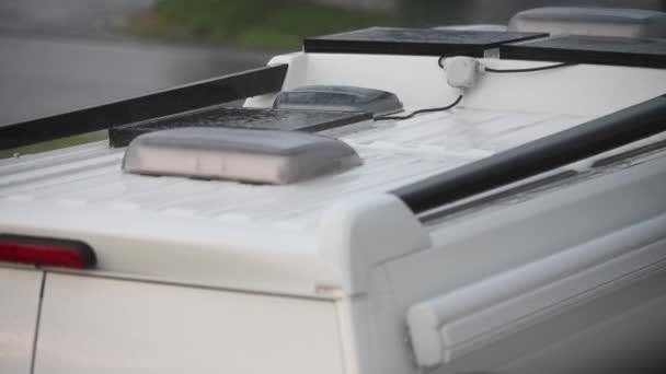 Close Drops Rain Falling Camper Van Roof Solar Powered Motorhome ...