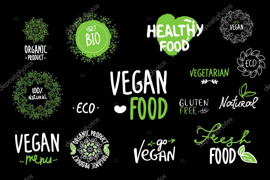 Bio, Ecología, logos e iconos orgánicos, etiquetas, etiquetas. Dibujado ...