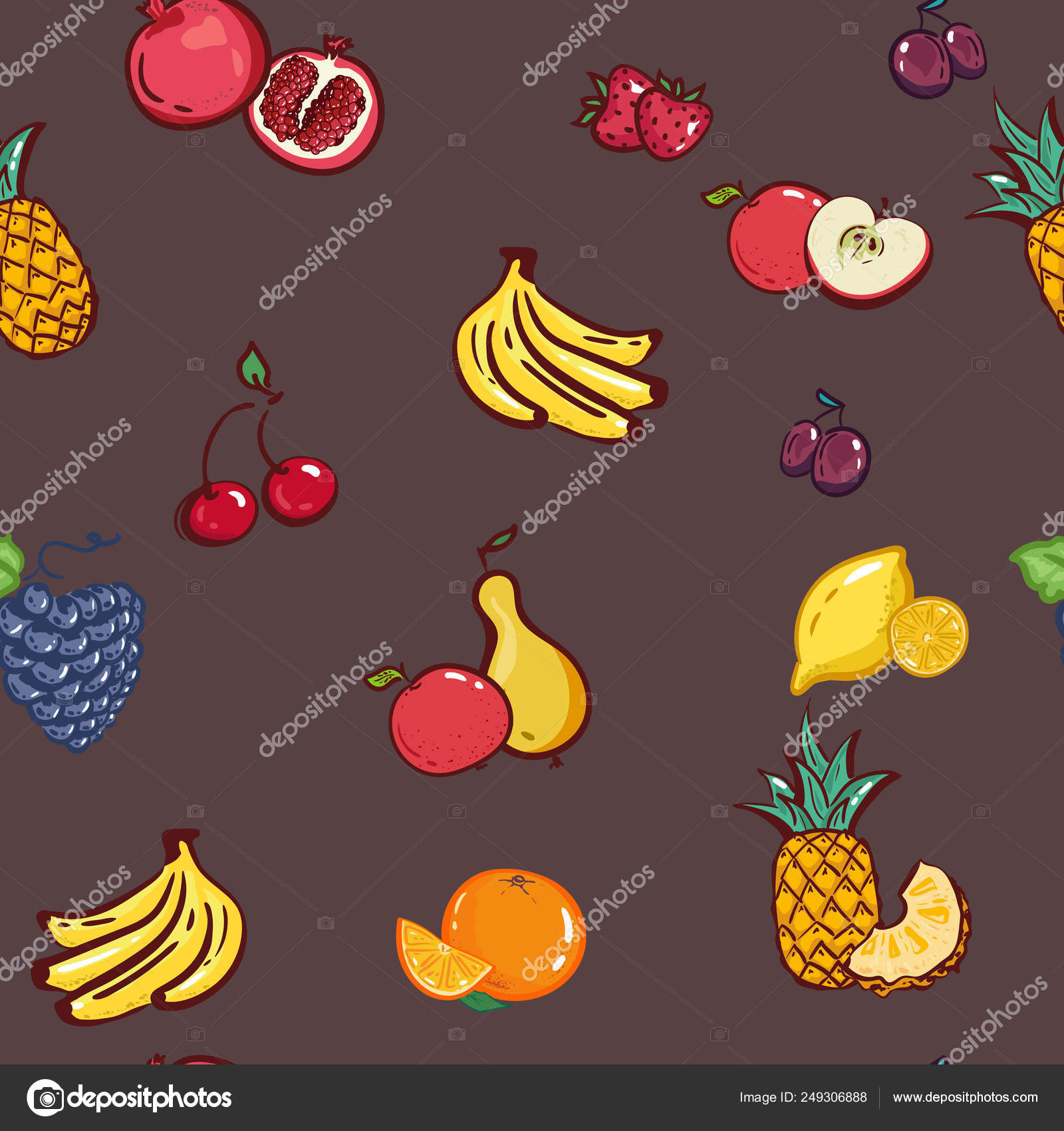 Hand drawn vector seamless pattern. Pineapple Exotic tropical fruit ...