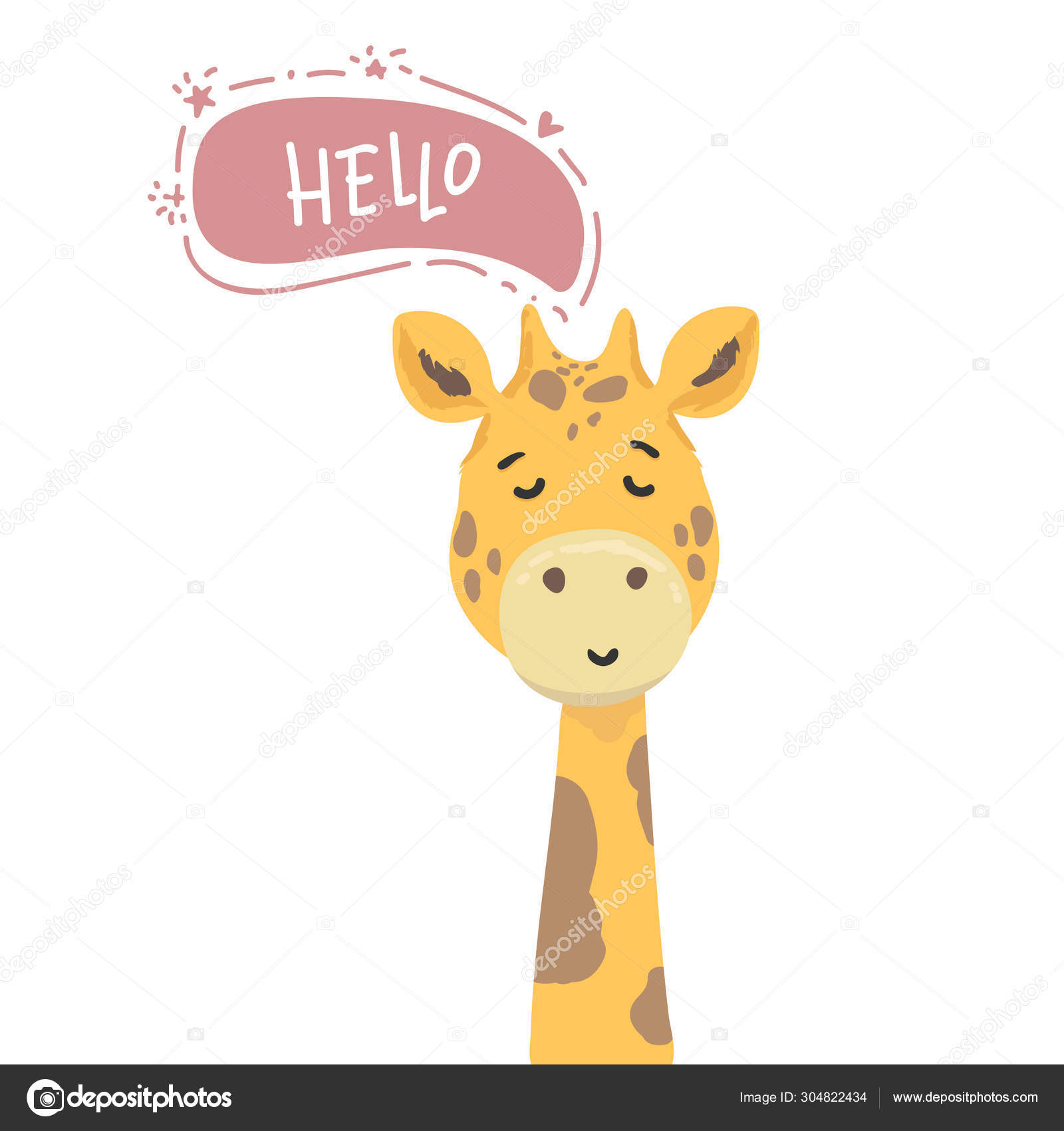 Hello. Vector illustration of cute giraffe. Childish background with ...