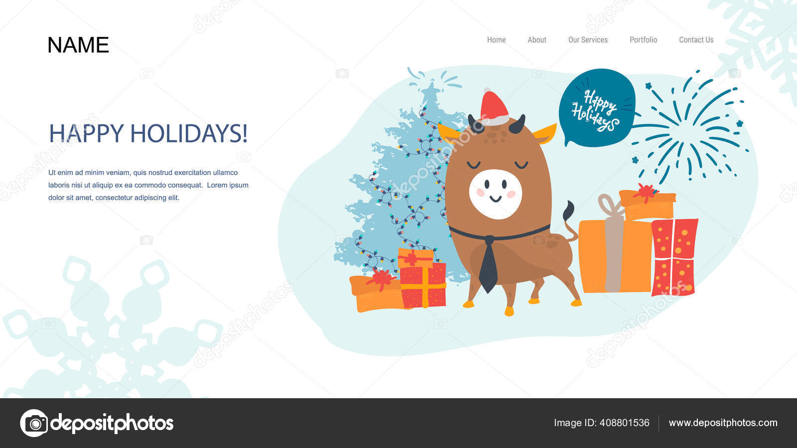 Landing Page Template Banner Funny Bull Character White Background ...