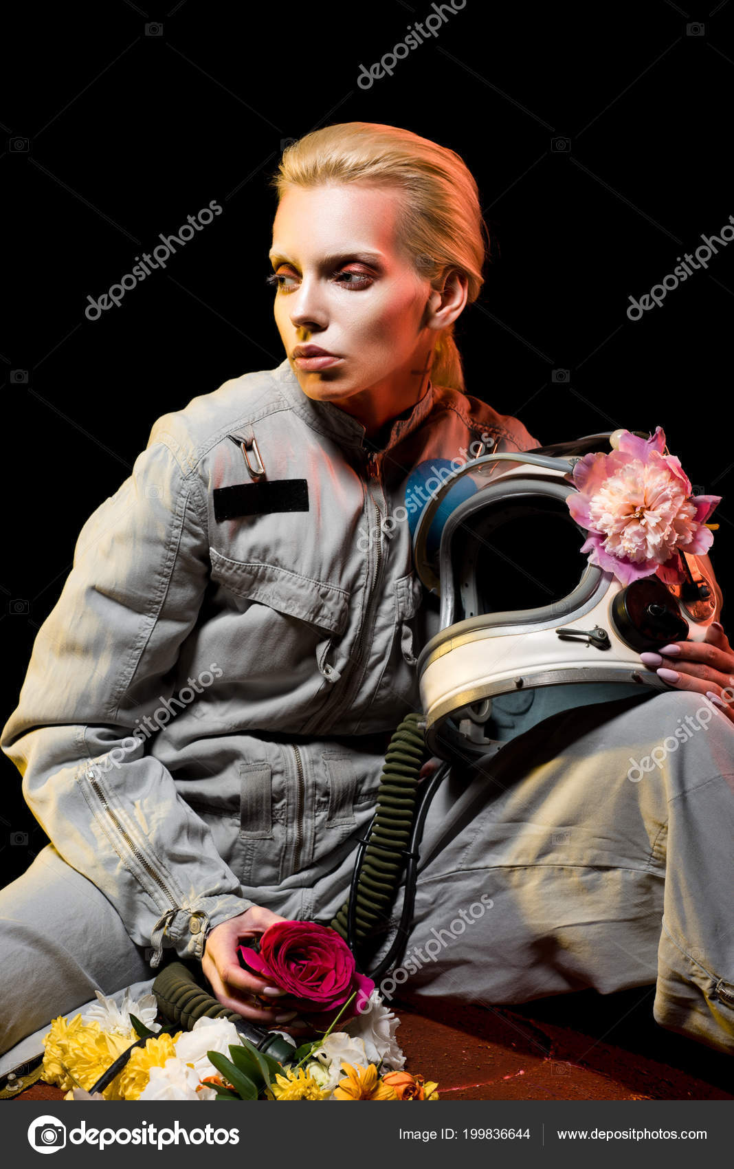 Fashionable Female Astronaut Spacesuit Flowers Helmet — Stock Photo © Y ... Fashionable Female Astronaut Spacesuit Flowers Helmet — Stock Photo © Y ...
