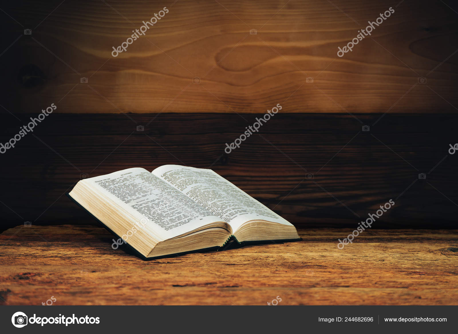 Bible Old Wooden Table Background — Stock Photo © Bushko #244682696