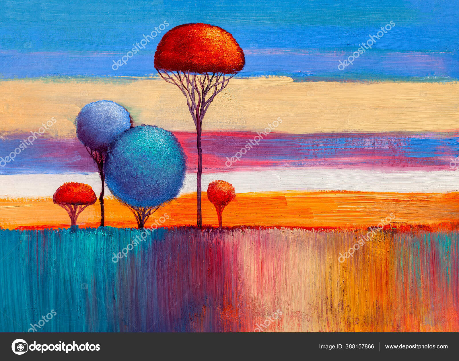 Lonely Trees River Original Oil Painting Canvas Modern Art Stock Photo ...