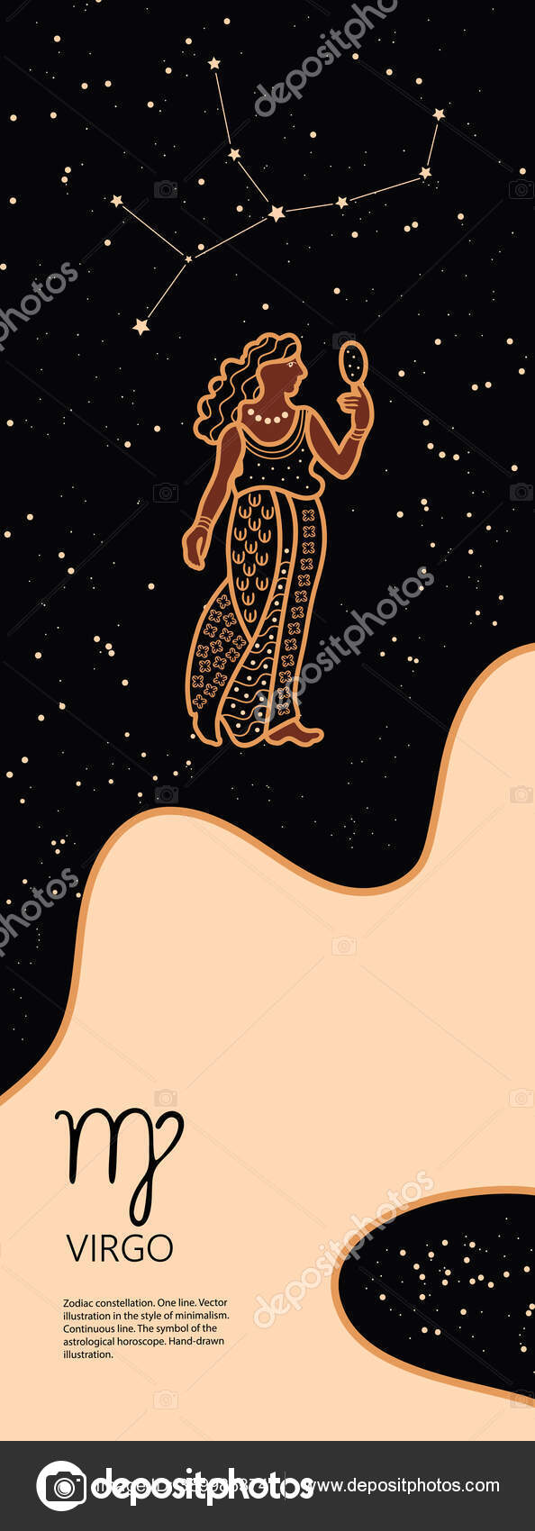 Zodiac background. Constellation Virgo. Antique style. Vertical banner ...