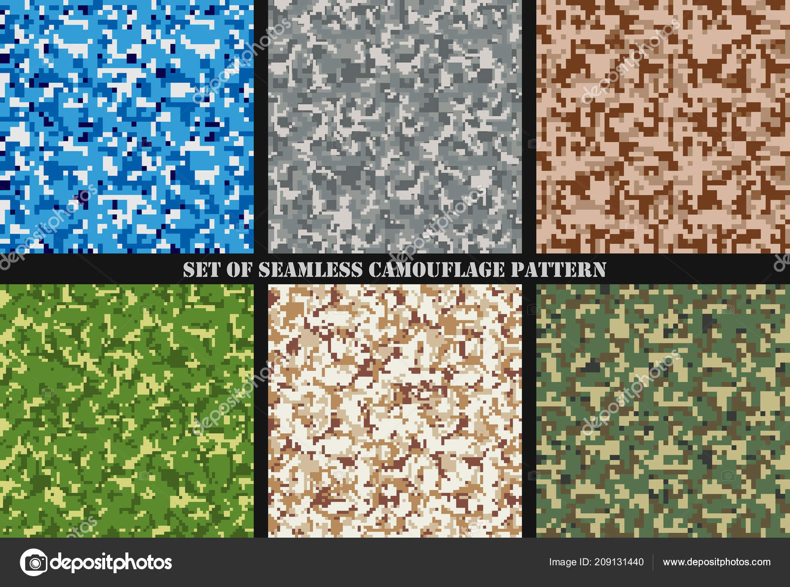 Set Multicam Pixel Camouflage Seamless Patterns Military Background ...