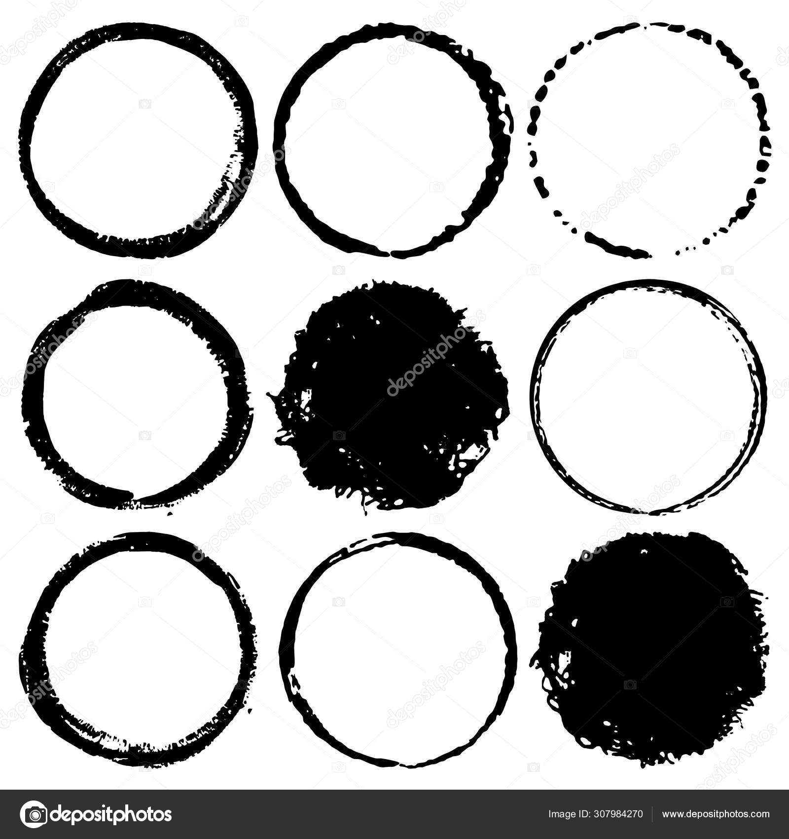 Set Grunge Circles Grunge Shapes Frame Border Vector Illustration Stock ...
