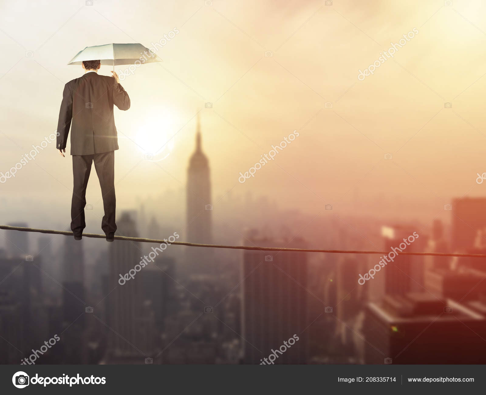 Work Life Balance Employment Concept Business Man Balancing Rope High ...