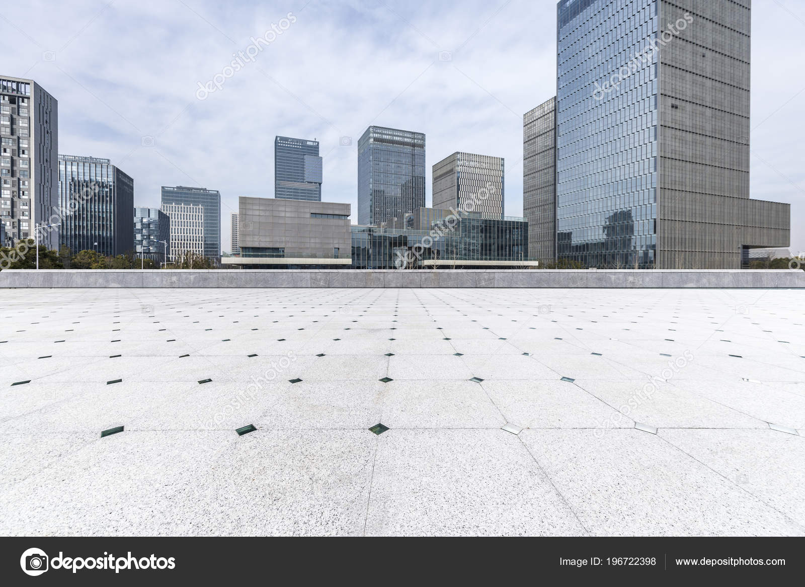 Panoramic Skyline Modern Business Office Buildings Empty Road Empty ...
