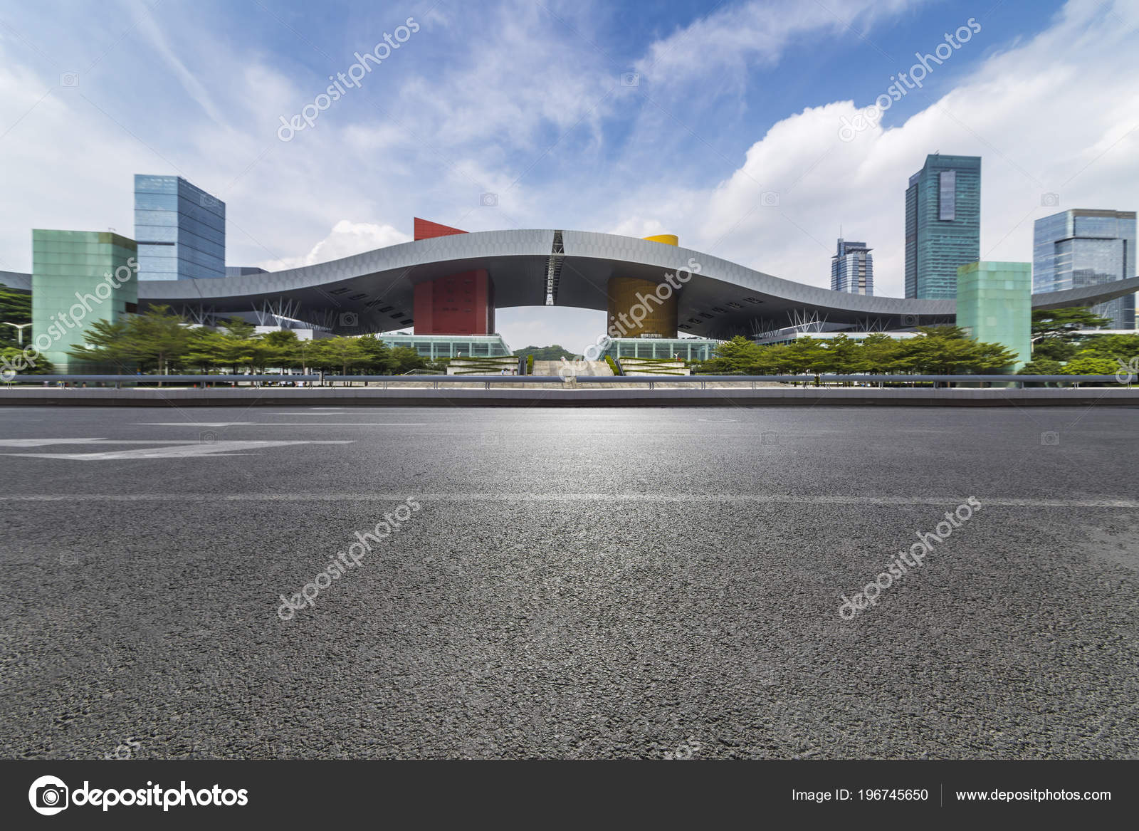 Panoramic Skyline Modern Business Office Buildings Empty Road Empty ...