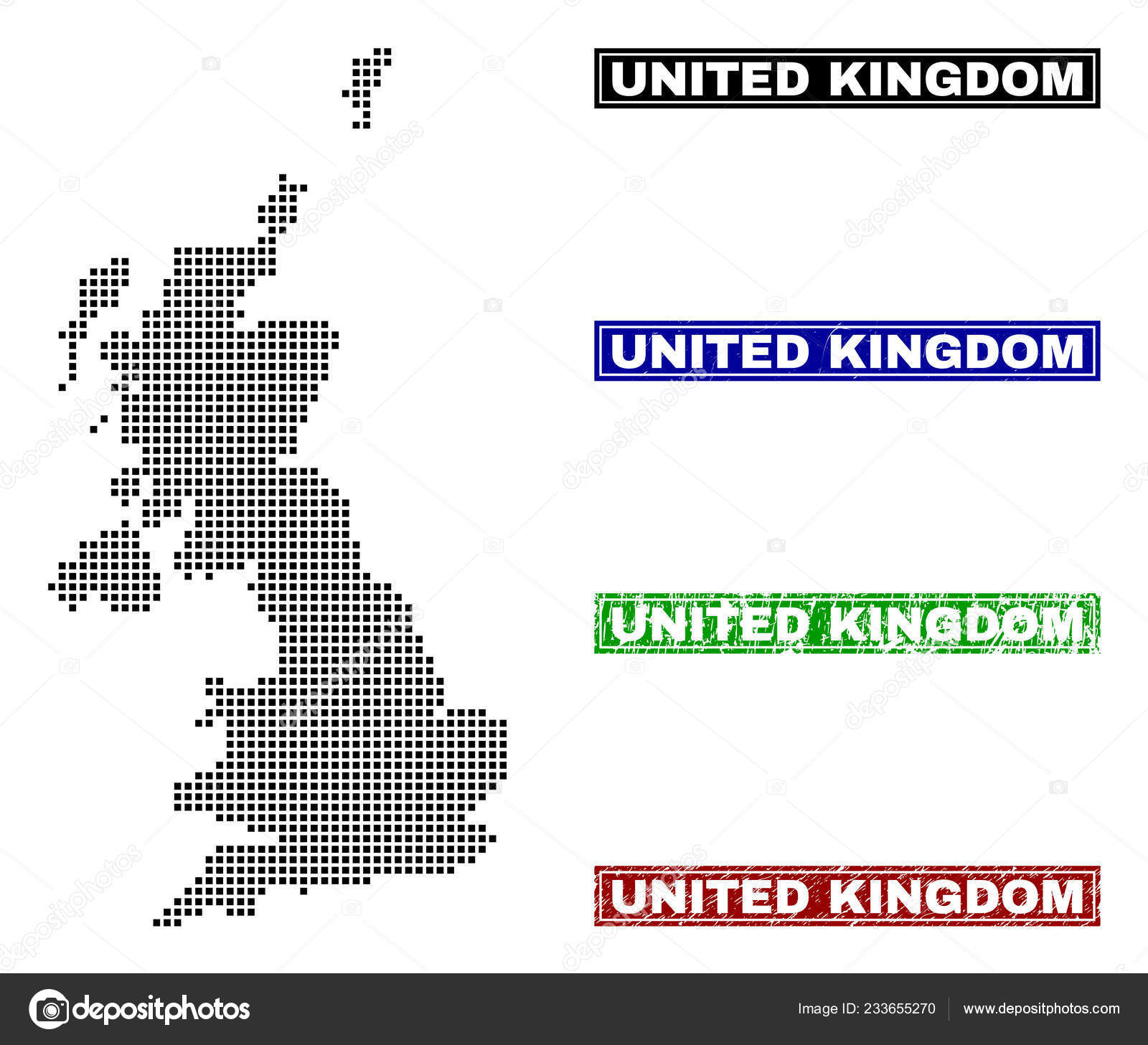 United Kingdom Map in Dot Style with Grunge Name Stamps Stock Vector ...