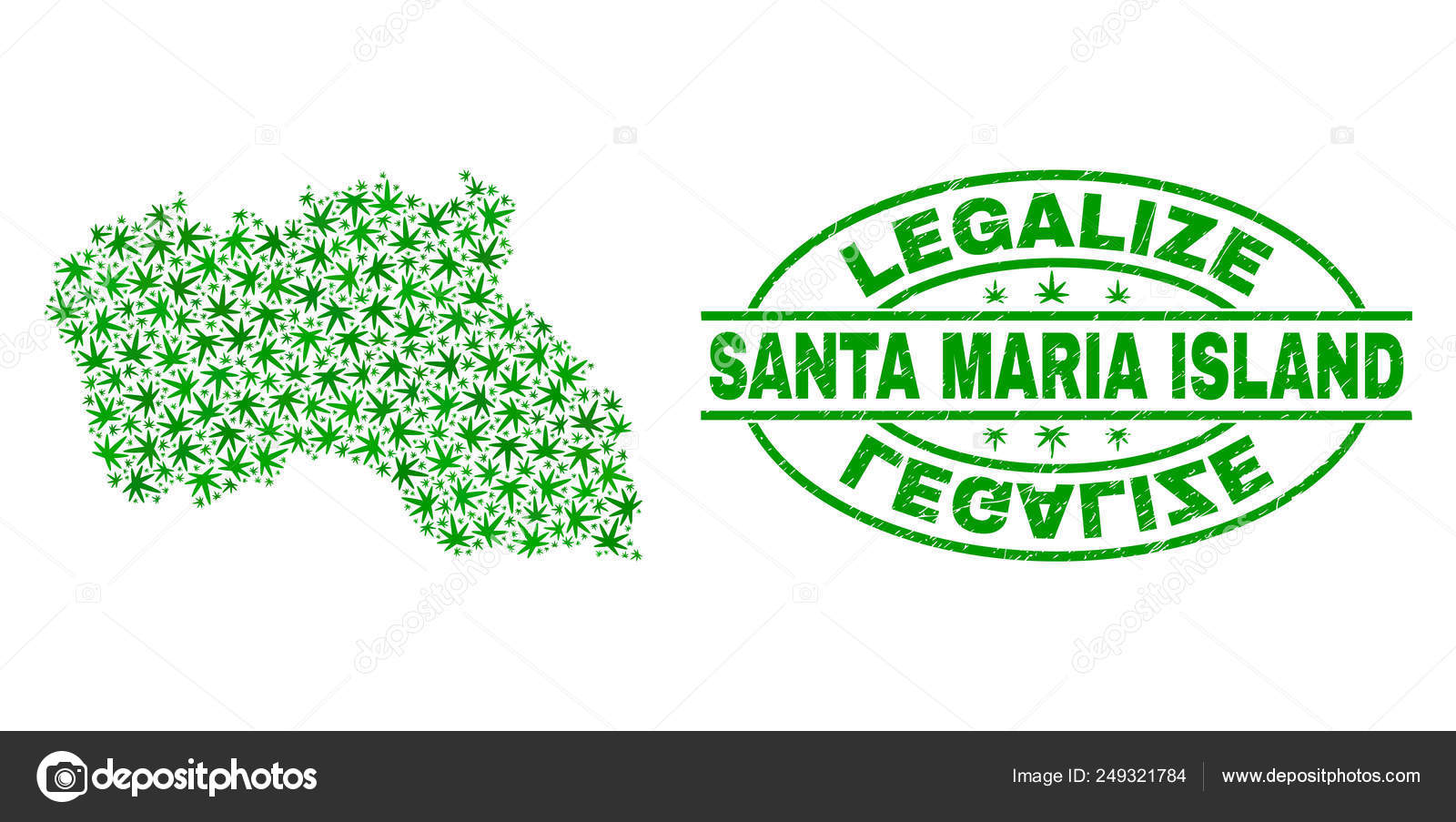 Cannabis Leaves Mosaic Santa Maria Island Map with Legalize Grunge ...