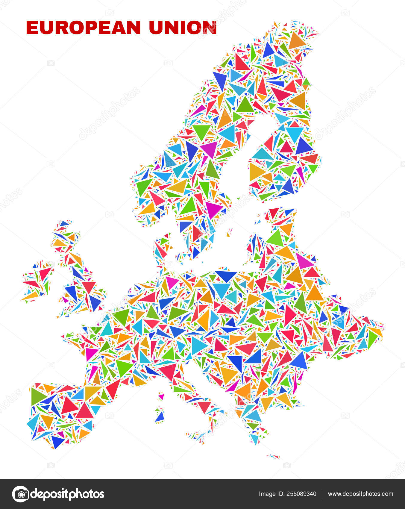 European Union Map - Mosaic of Color Triangles Stock Vector Image by ...