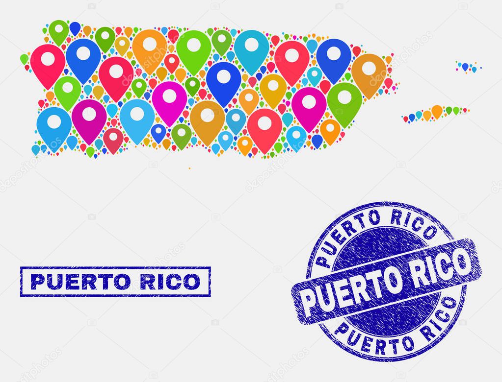 Mapa Marcadores Mosaico de Puerto Rico Sellos de Mapa y Angustia 2023