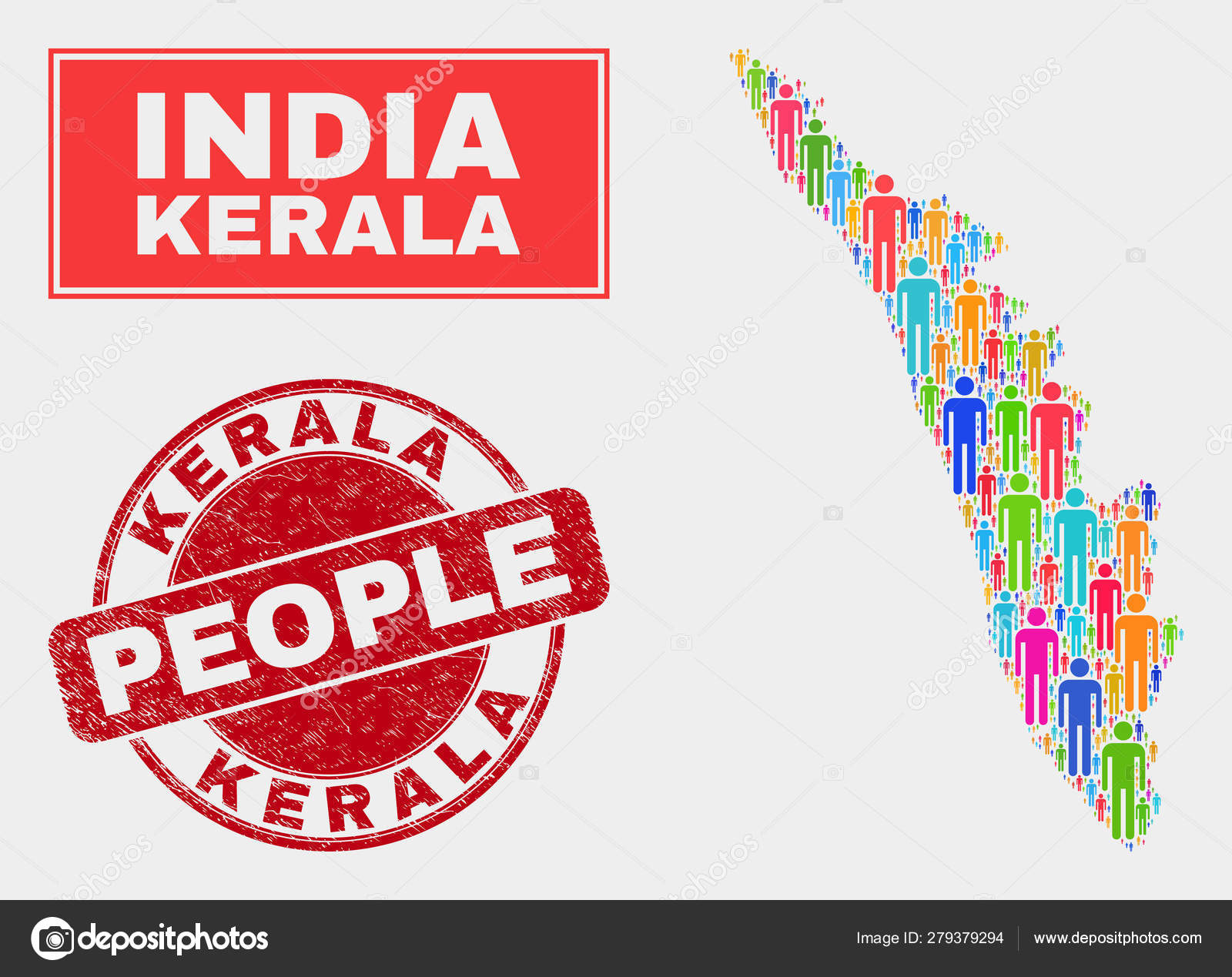 Kerala State Map Population Demographics and Scratched Stamp Stock ...