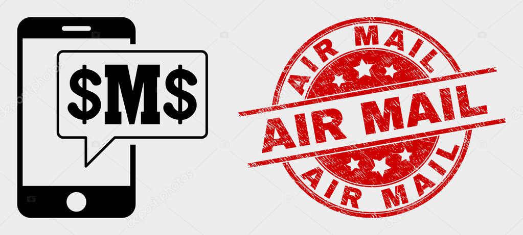 Vector Phone Sms Cloud Icono y sello de sello de correo aéreo rayado 2022