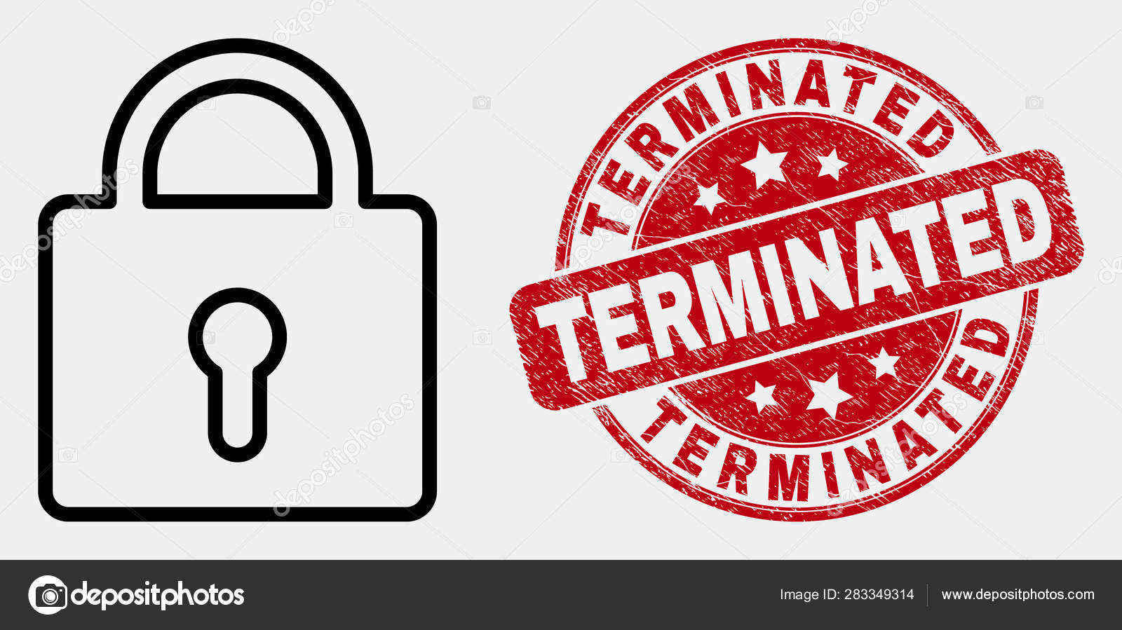 Vector Stroke Lock Icon and Distress Terminated Watermark Stock Vector ...