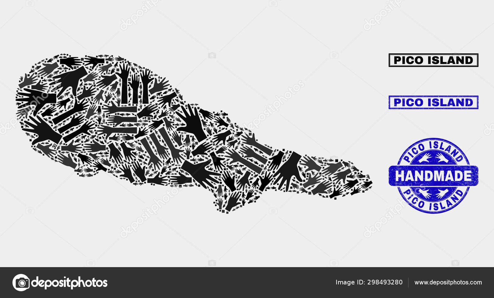 Handmade Composition of Pico Island Map and Scratched Stamp Stock ...