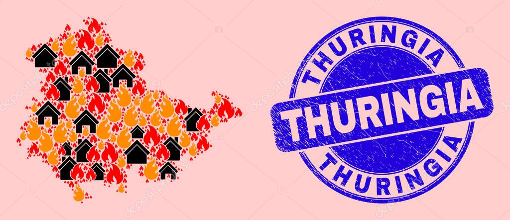 Mapa de Turingia Mosaico de Fuego y Casas y Sello de Turingia Arañado 2024