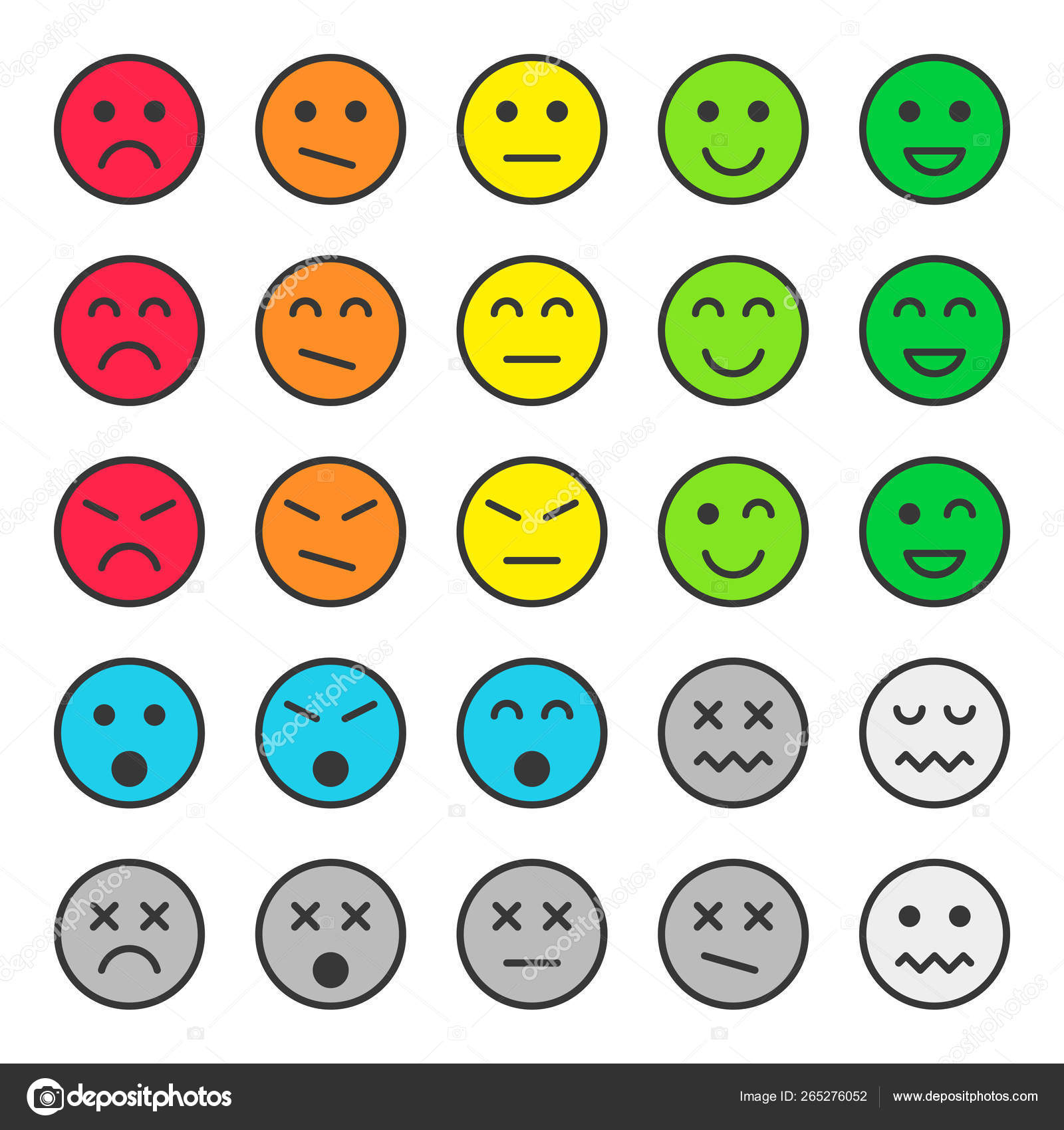 Set Colorful Emoticons Faces Icons Vector Illustration Isolated White ...