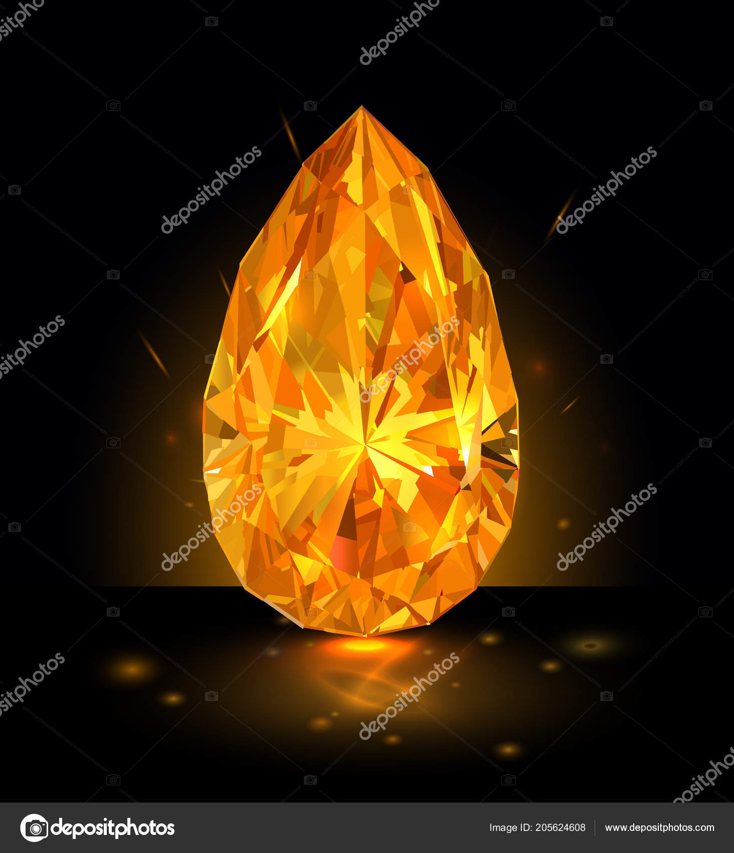 Beautiful Bright Amber Diamond Isolated Black Background Vector ...