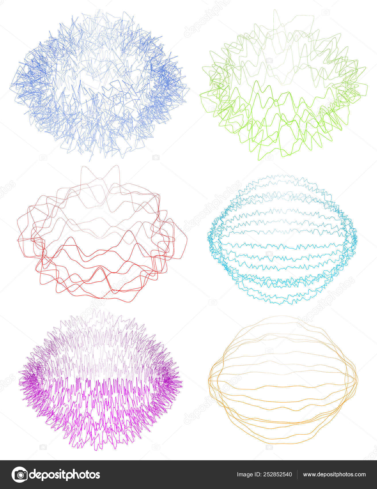 Entangled, chaotic lines forming oval shaped abstract elements Stock ...