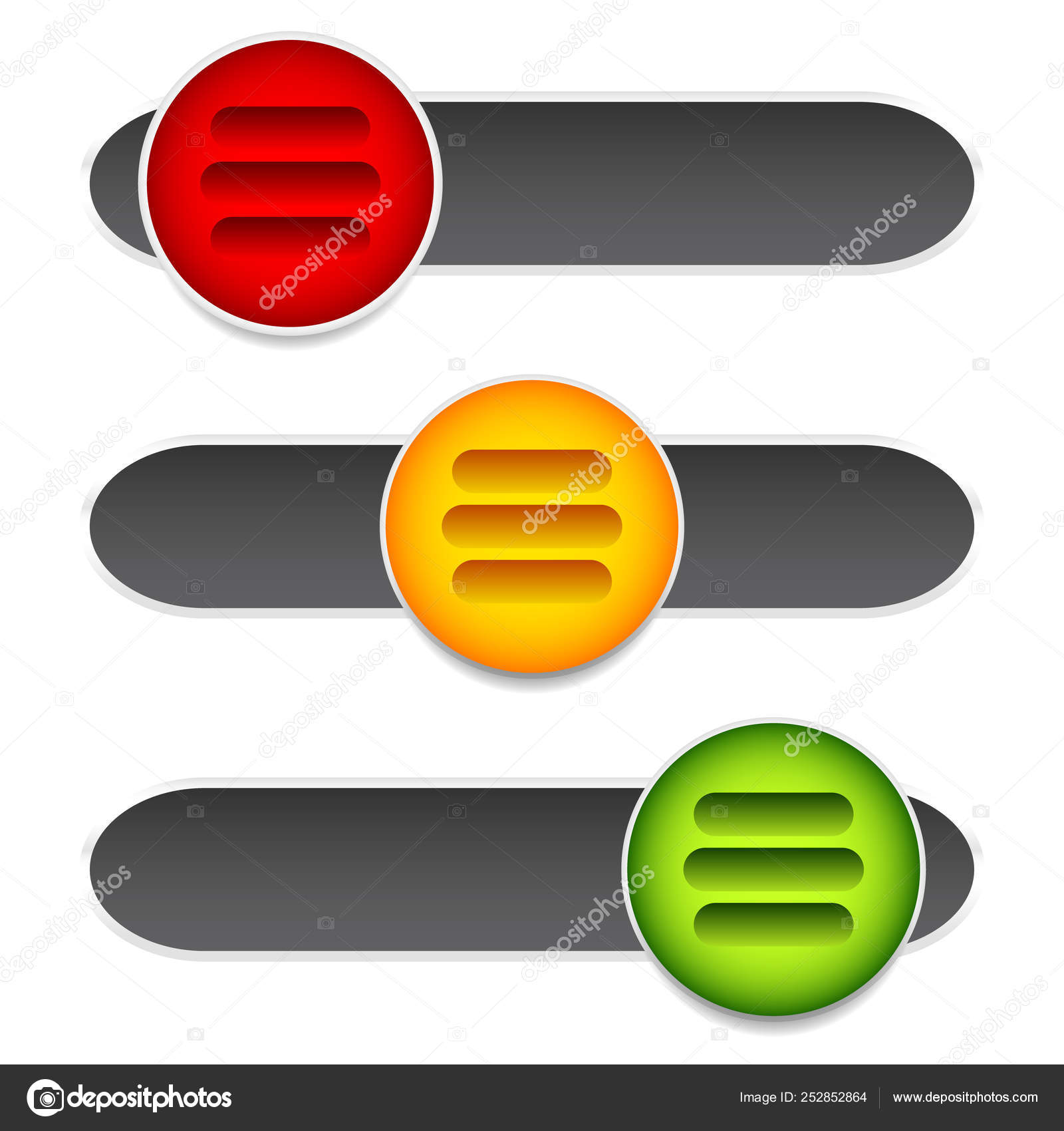 Horizontal sliders, adjust bars, 3 state buttons, levers. — Stock Photo ...
