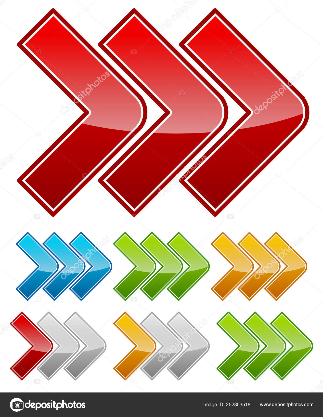 Glossy, bright triple right arrows - progress indicators Stock Photo by ...
