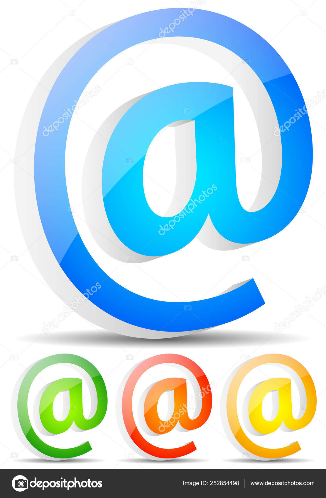 At symbols in 3d. Email, communication, support themes. 3 colors ...