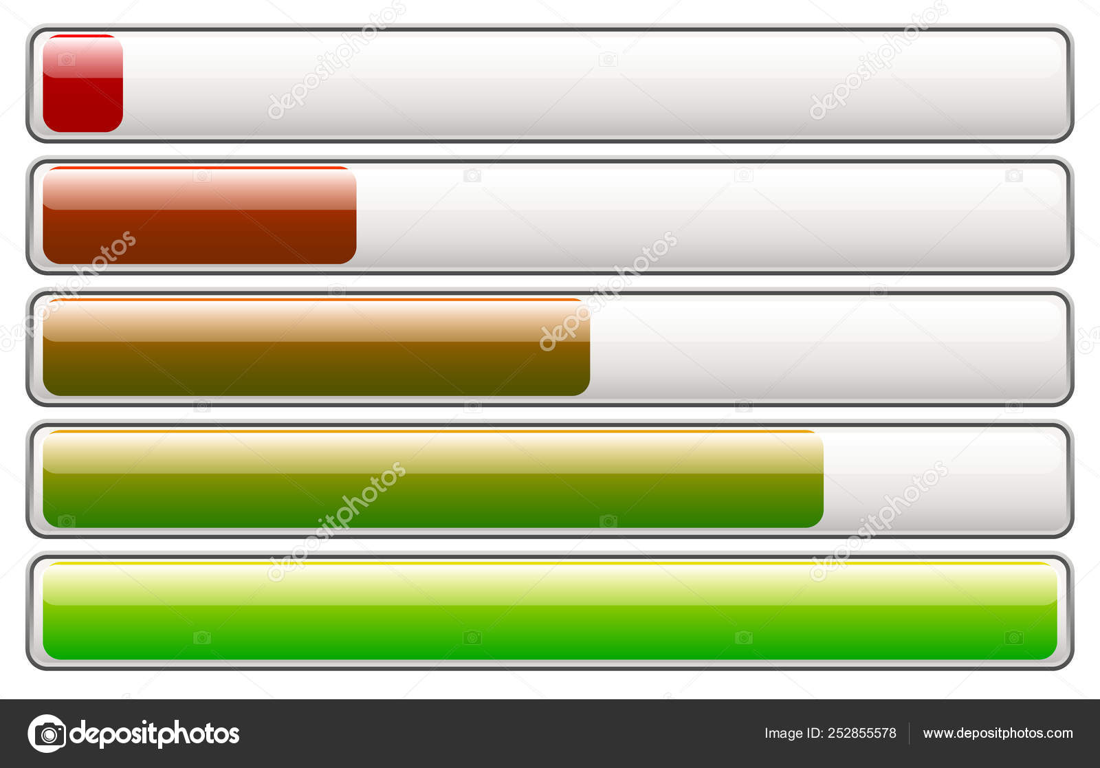Horizontal loading, progress bars, fading colors w/ 5 stages — Stock Photo © vectorguy #252855578