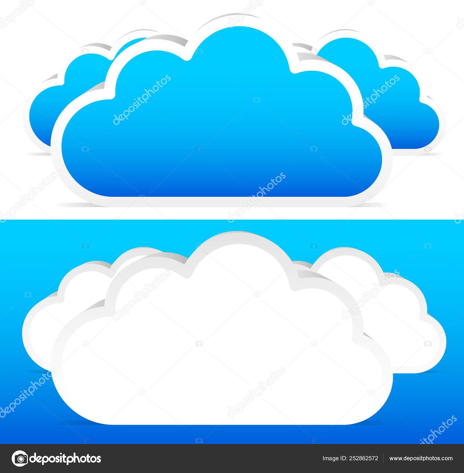 Composition of three 3D clouds over and blue vector illustration Stock ...