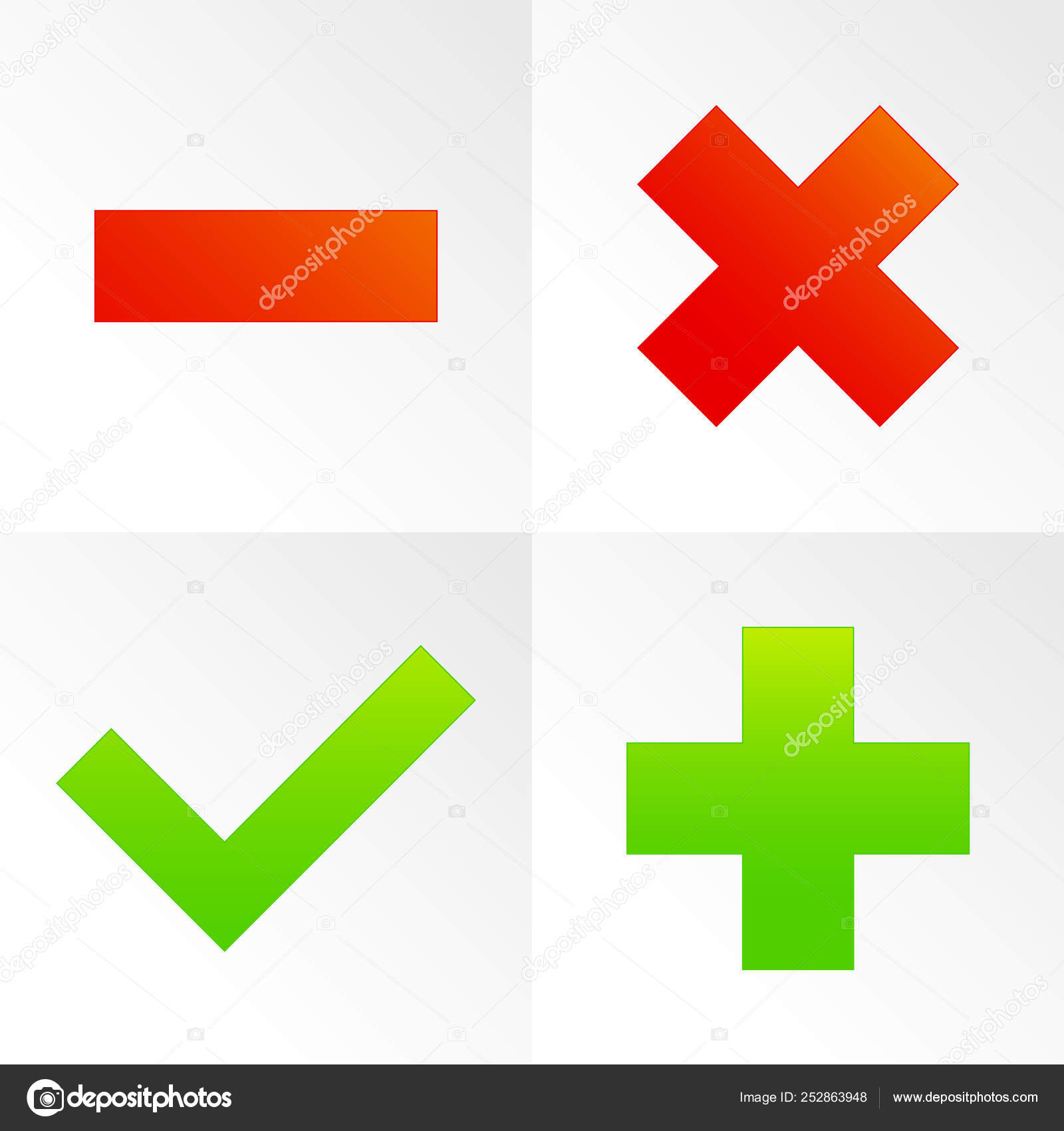 Check mark, cross, plus, minus sign set. vector — Stock Photo ...