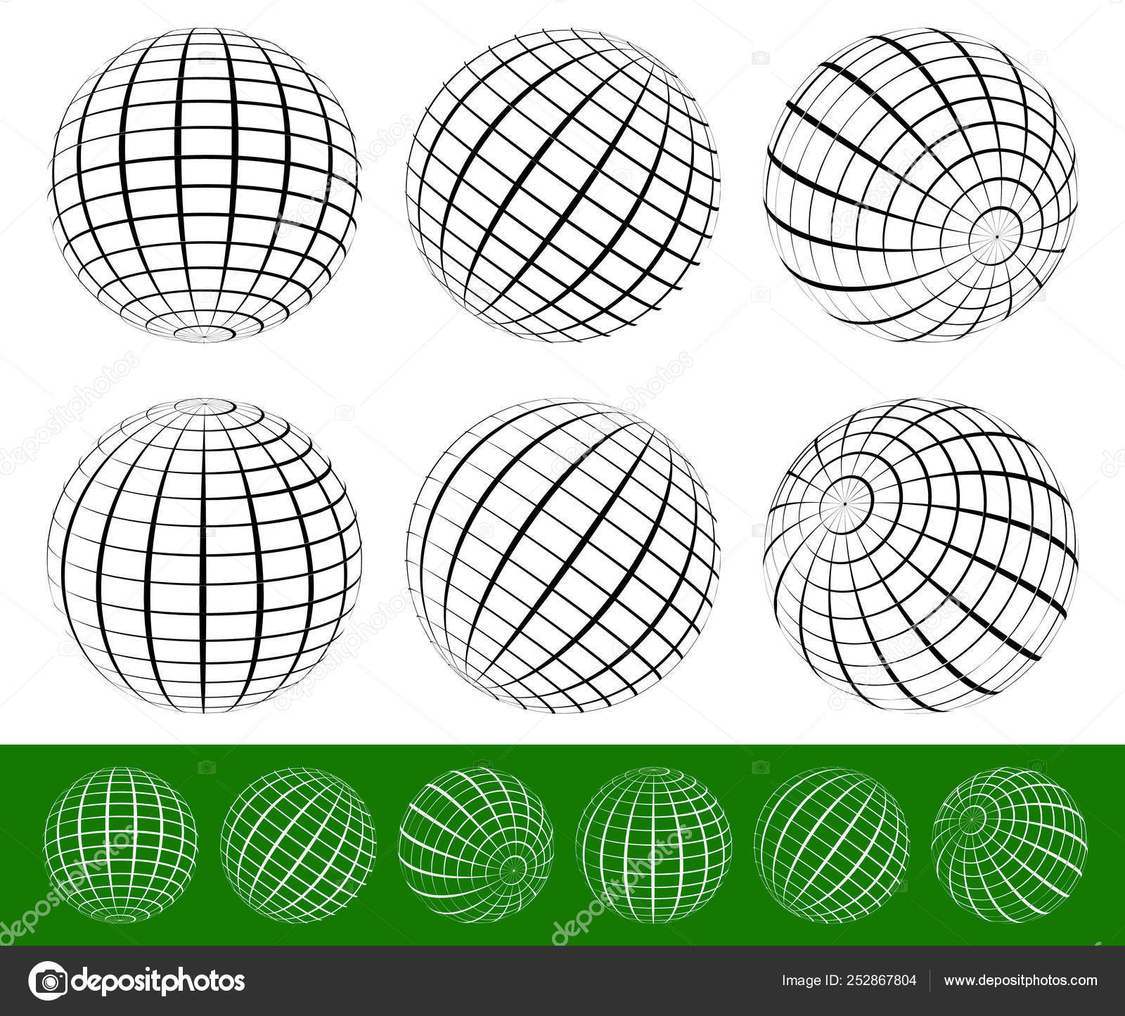 3D Wire-frame, gridded spheres set Stock Photo by ©vectorguy 252867804