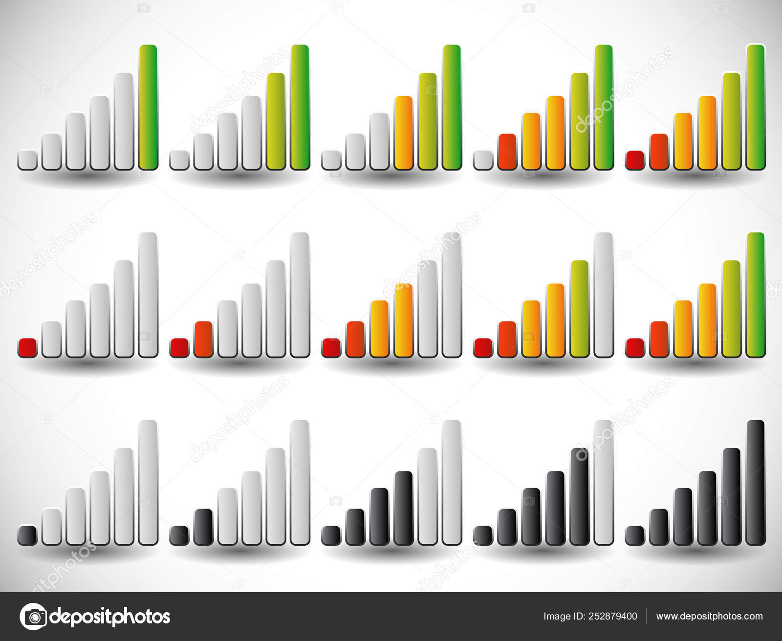 Increasing bars as level or progress indicators, signal strength ...