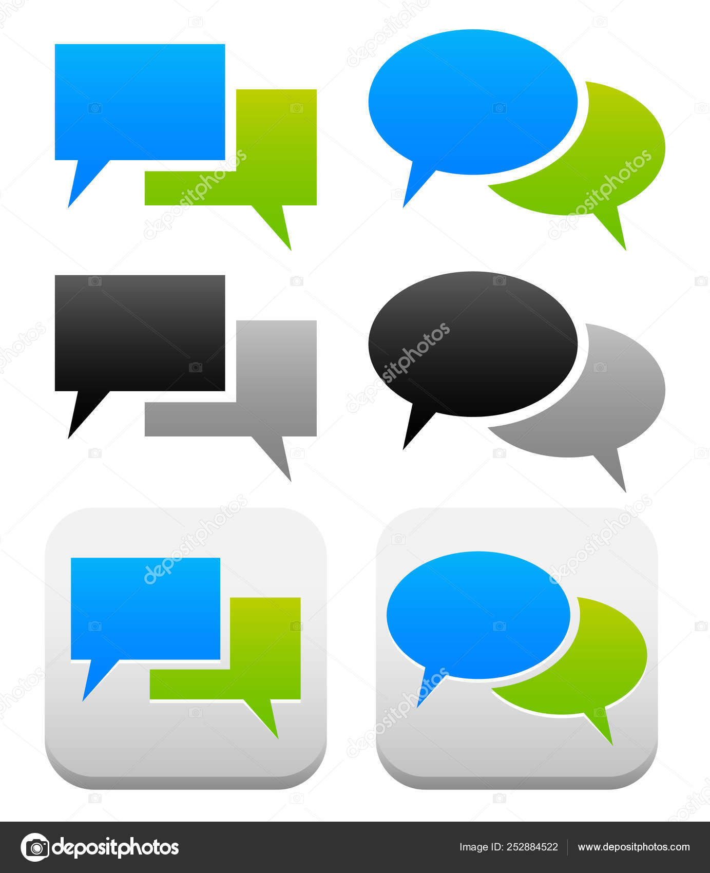 Speech, talk bubble symbols and buttons with 2 overlapping shape Stock ...