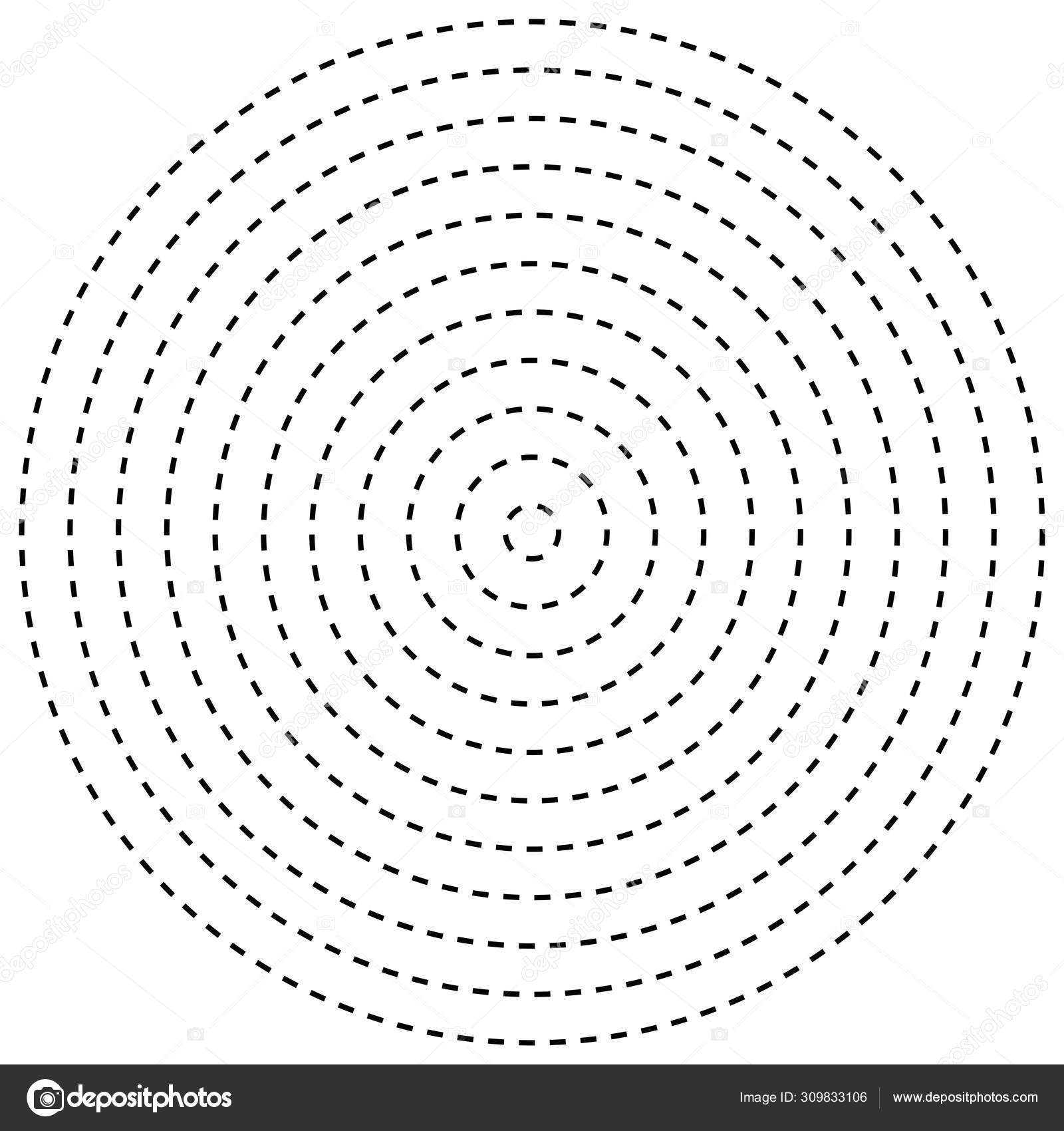 Radial dashed line circles. Circular, concentric element with ga Stock ...