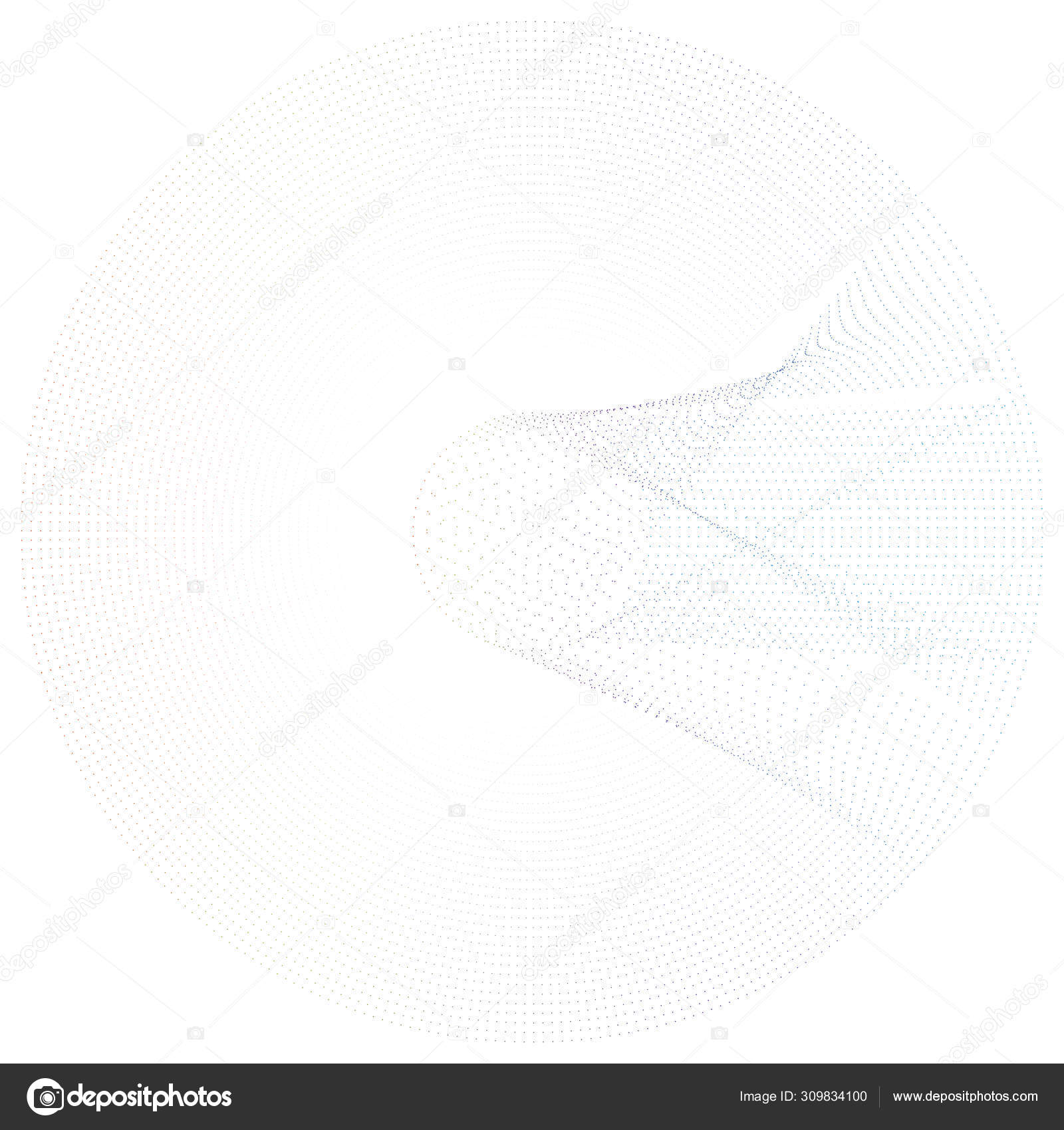 Radial element with random dots, circles, rings as particles. Di ...