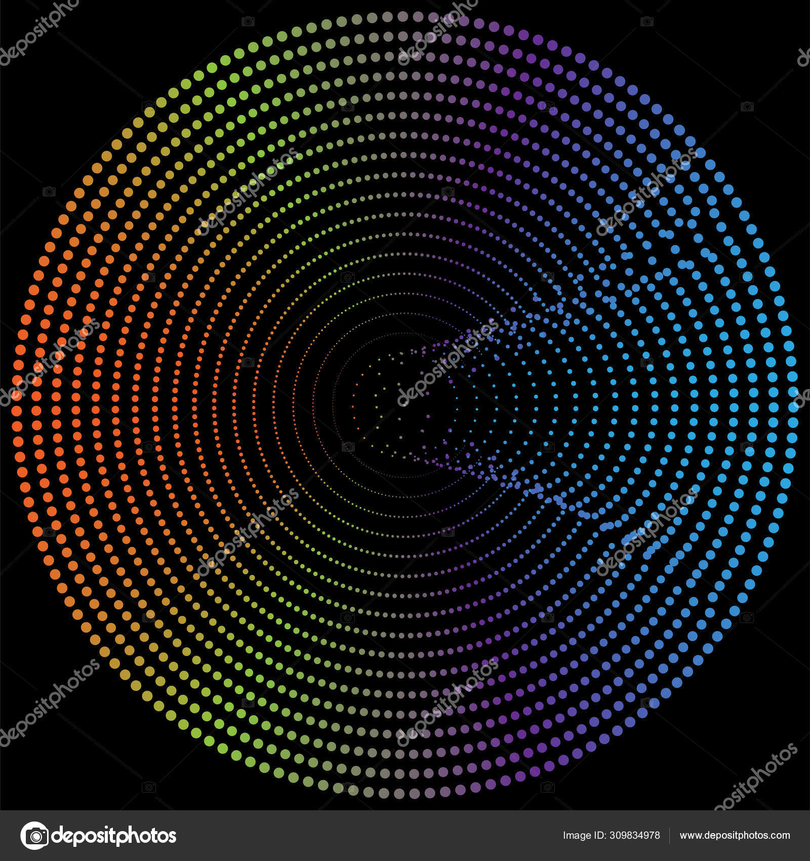 Radial element with random dots, circles, rings as particles. Di Stock ...