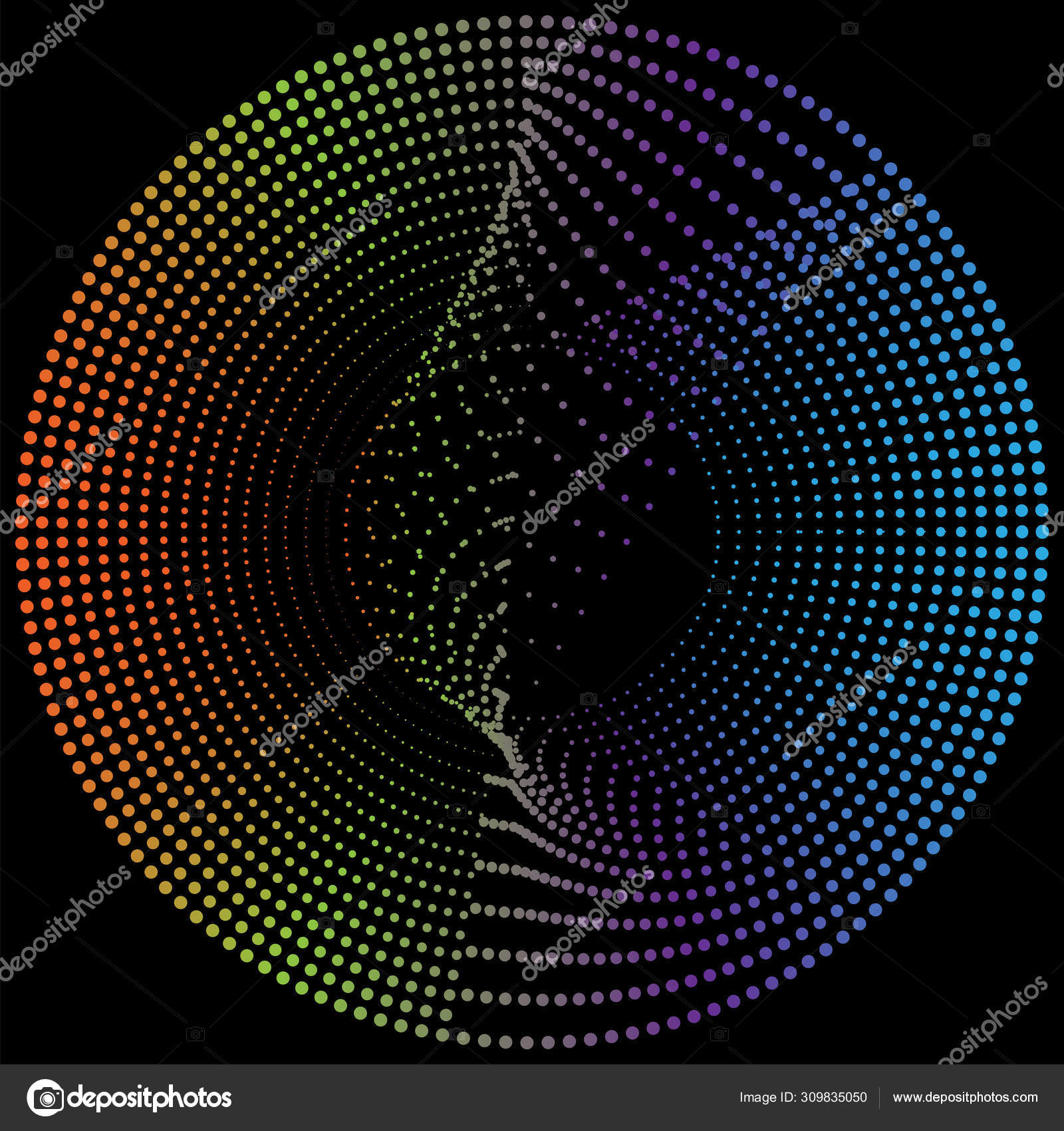 Radial element with random dots, circles, rings as particles. Di Stock ...
