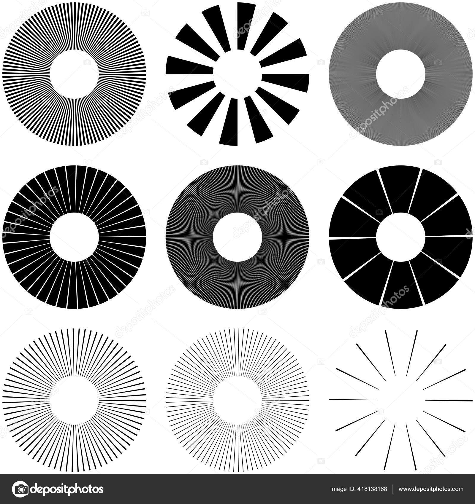 Set Circular Radial Radiating Lines Beams Rays Geometric Circle Vector ...