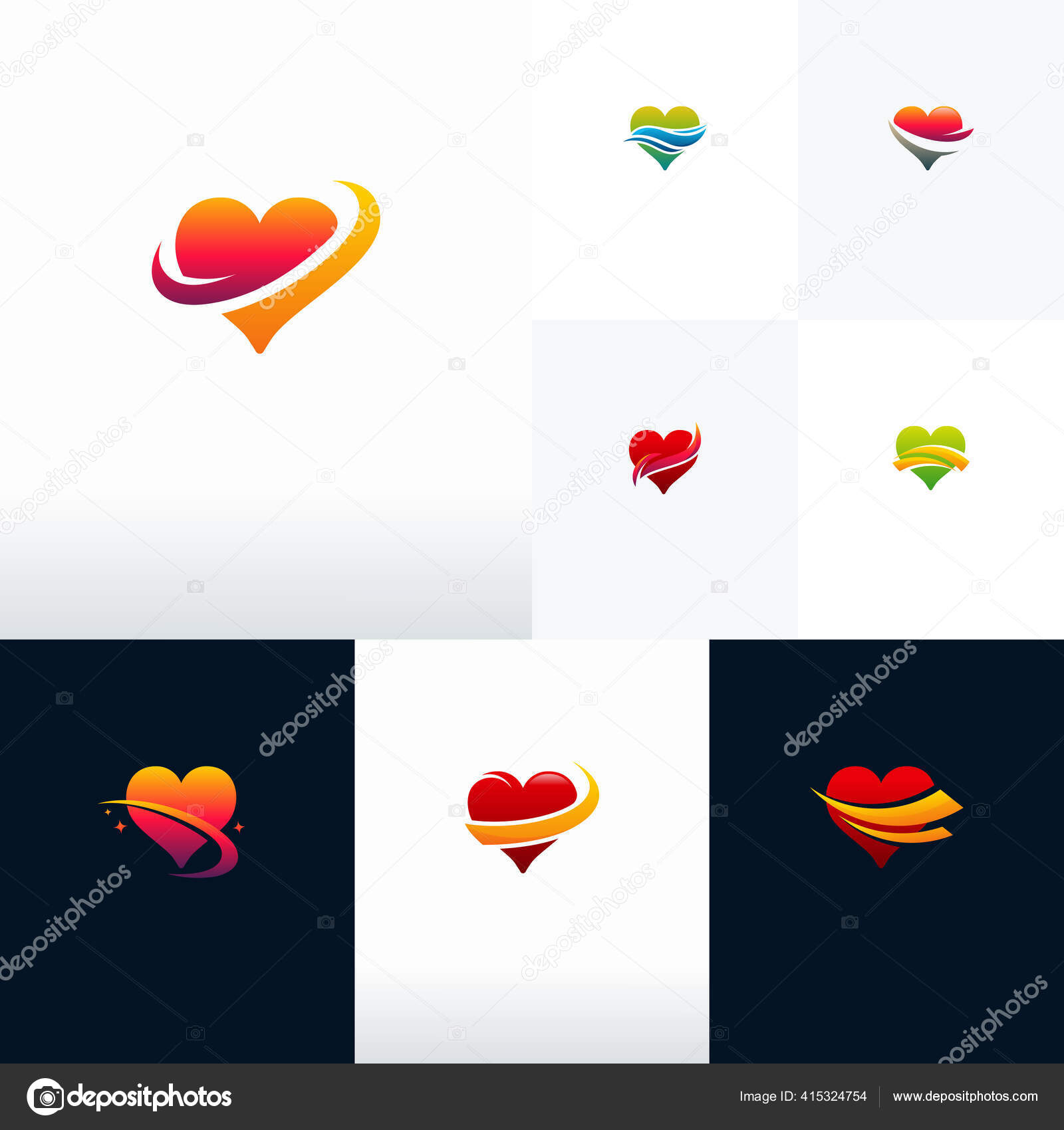 Conjunto Diseños Logotipo Corazón Moderno Con Vector Logotipo Swoosh ...