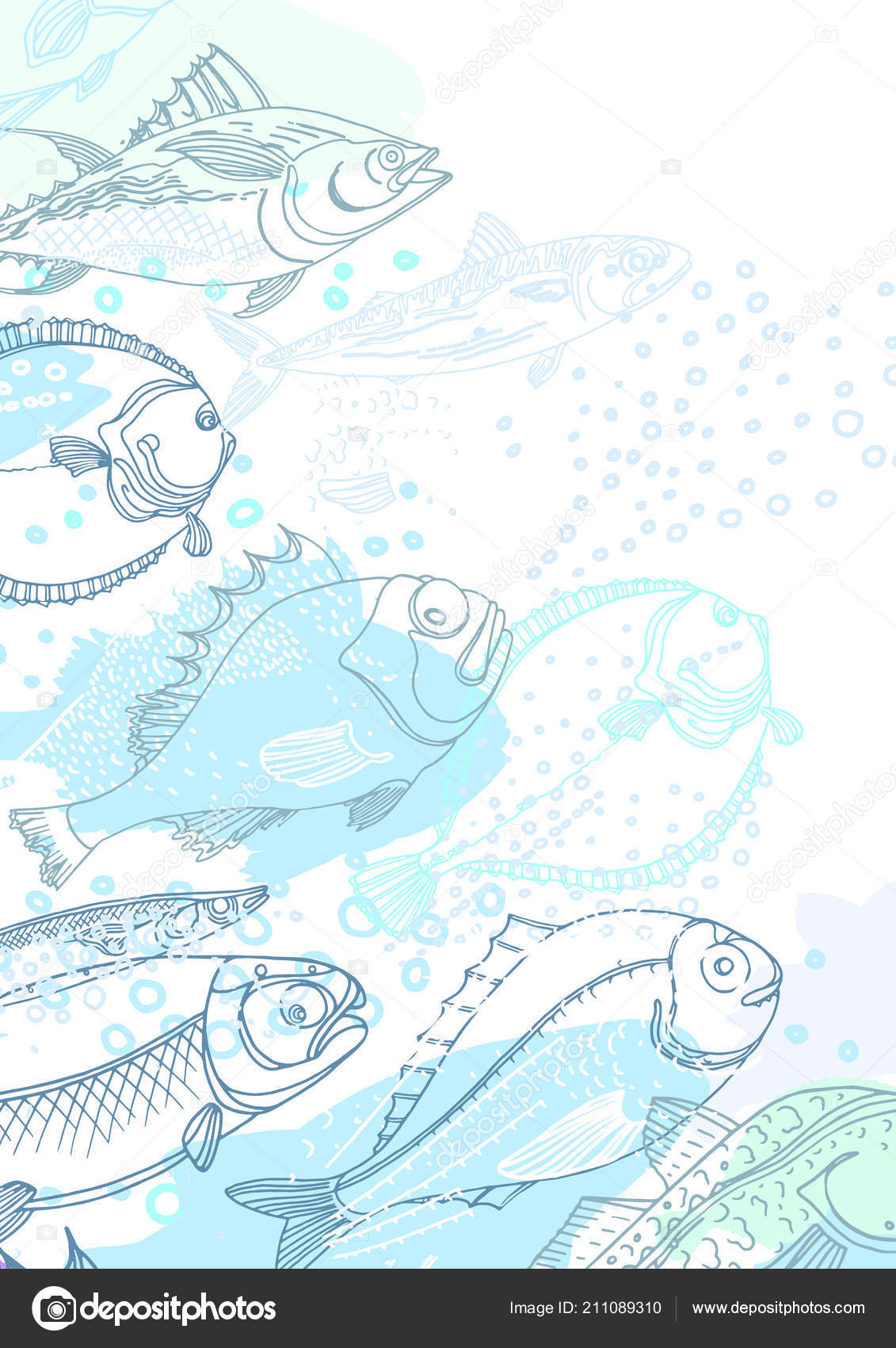 Vector Design Nature Sea Fish Doodle Art Line Background Realistic ...