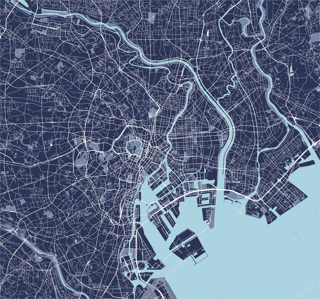 mapa vectorial de la ciudad de Tokio, Kanto, Isla Honshu, Japón 2024