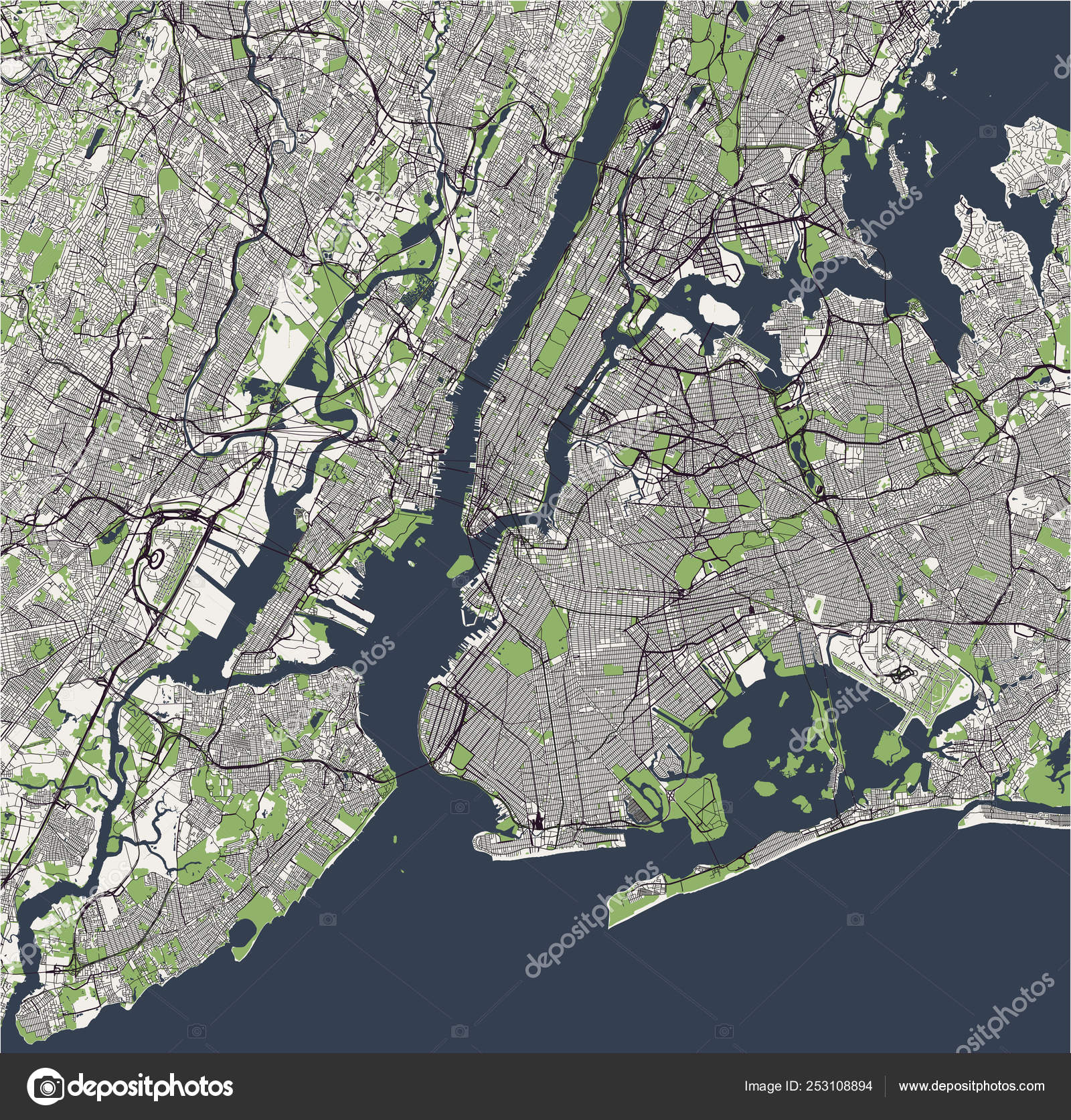 Mapa de la ciudad de Nueva York, NY, Estados Unidos Vector de Stock de ...