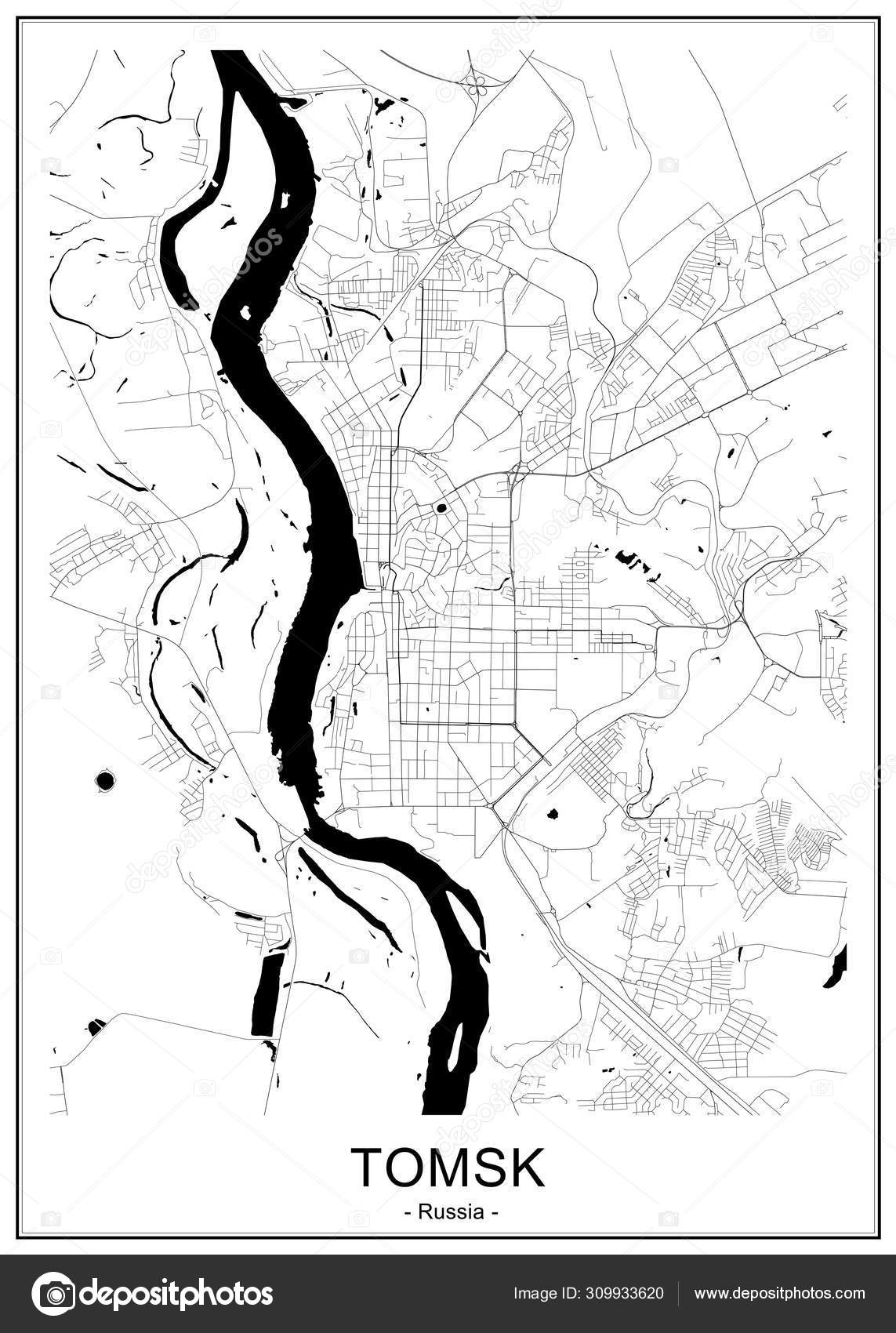 Map of the city of Tomsk, Russia Stock Illustration by ©tish11 #309933620