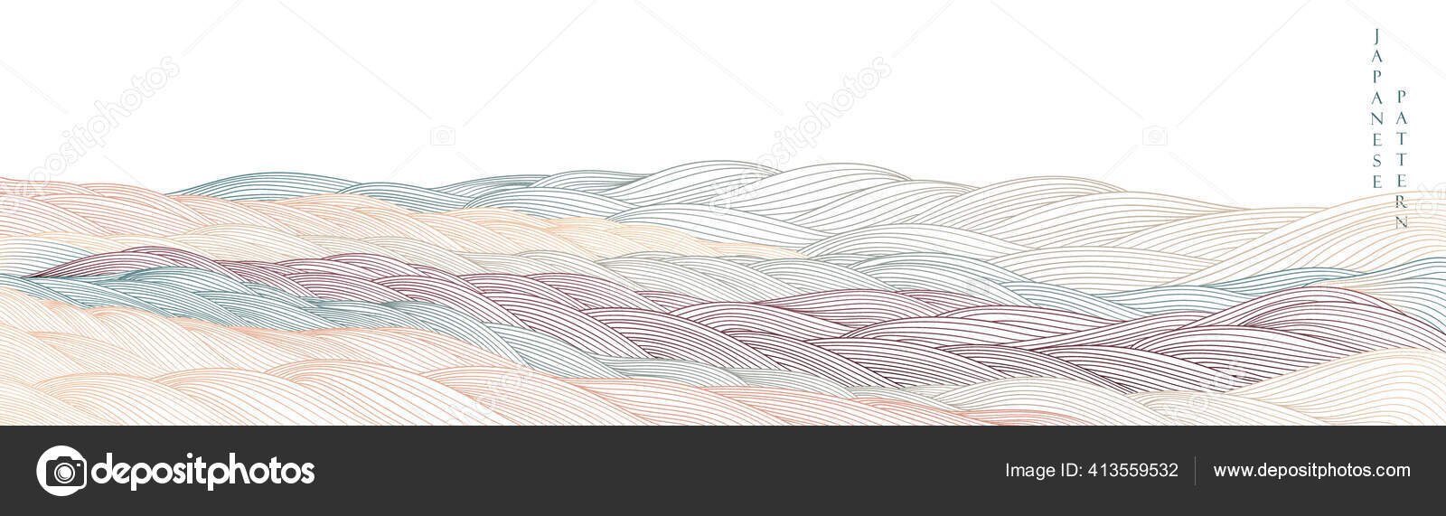 Art Landscape Background Line Pattern Vector Japanese Hand Drawn Wave ...