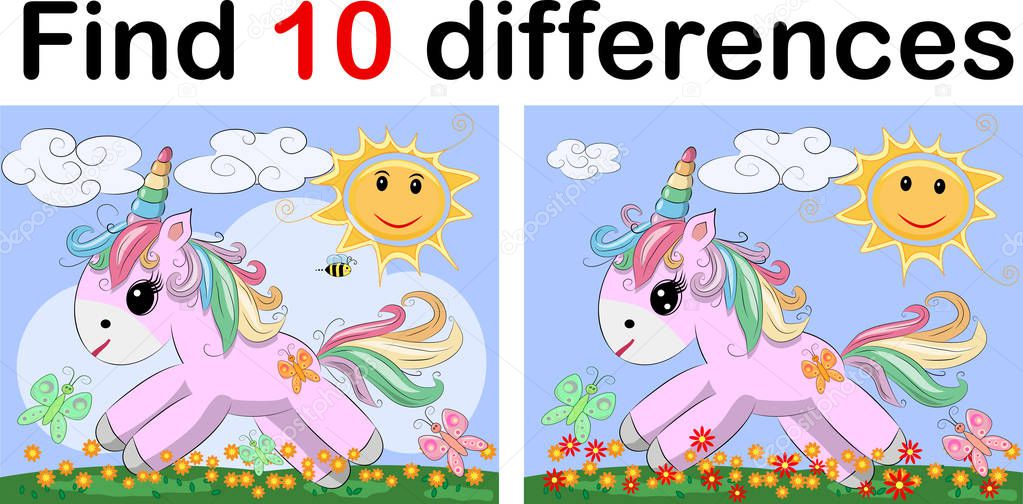 Encuentra la diferencia los dos funy poco Unicornio. Los niños adivinan ...