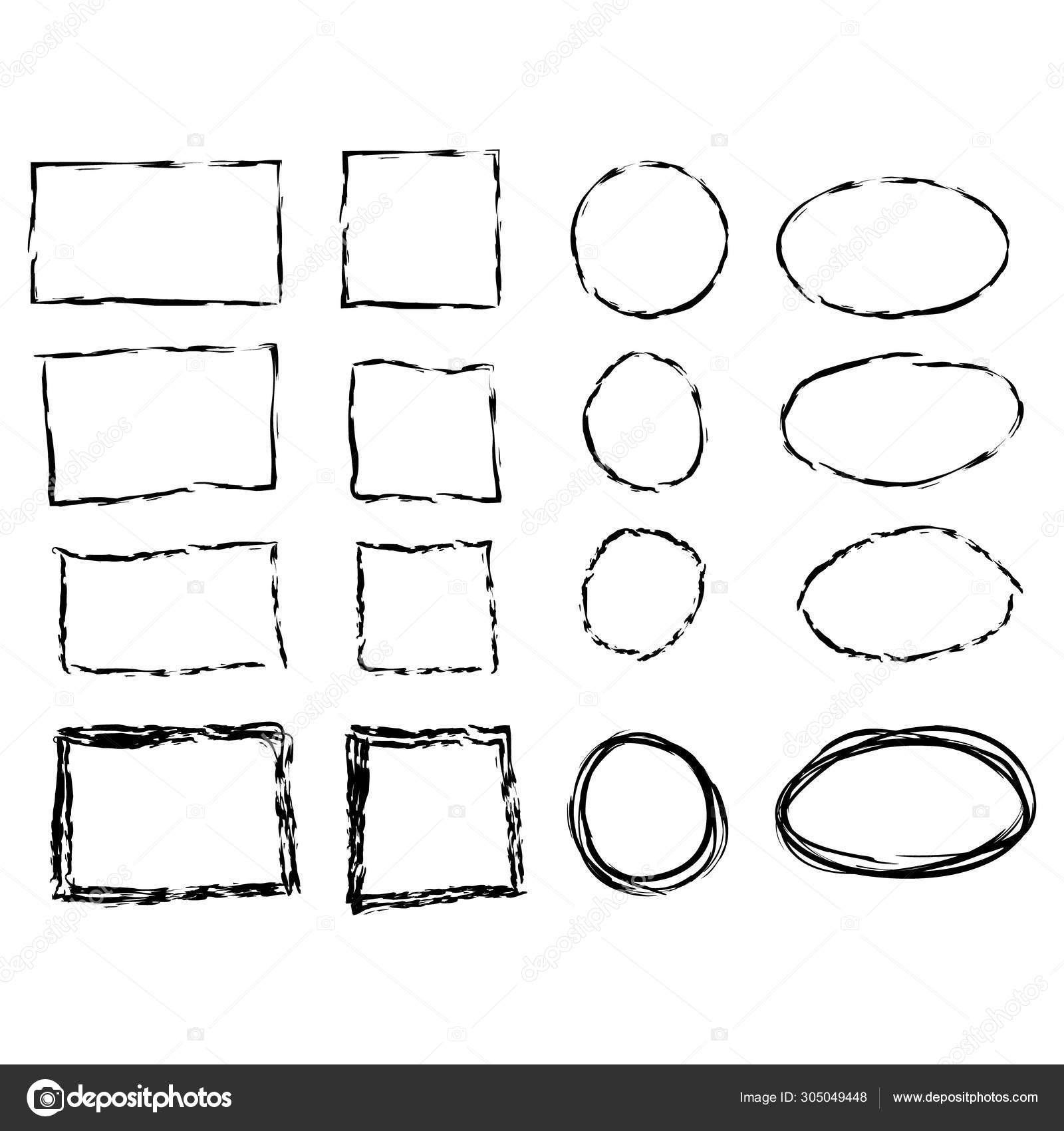 Black circle and square frames. Brush strokes. design elements set ...