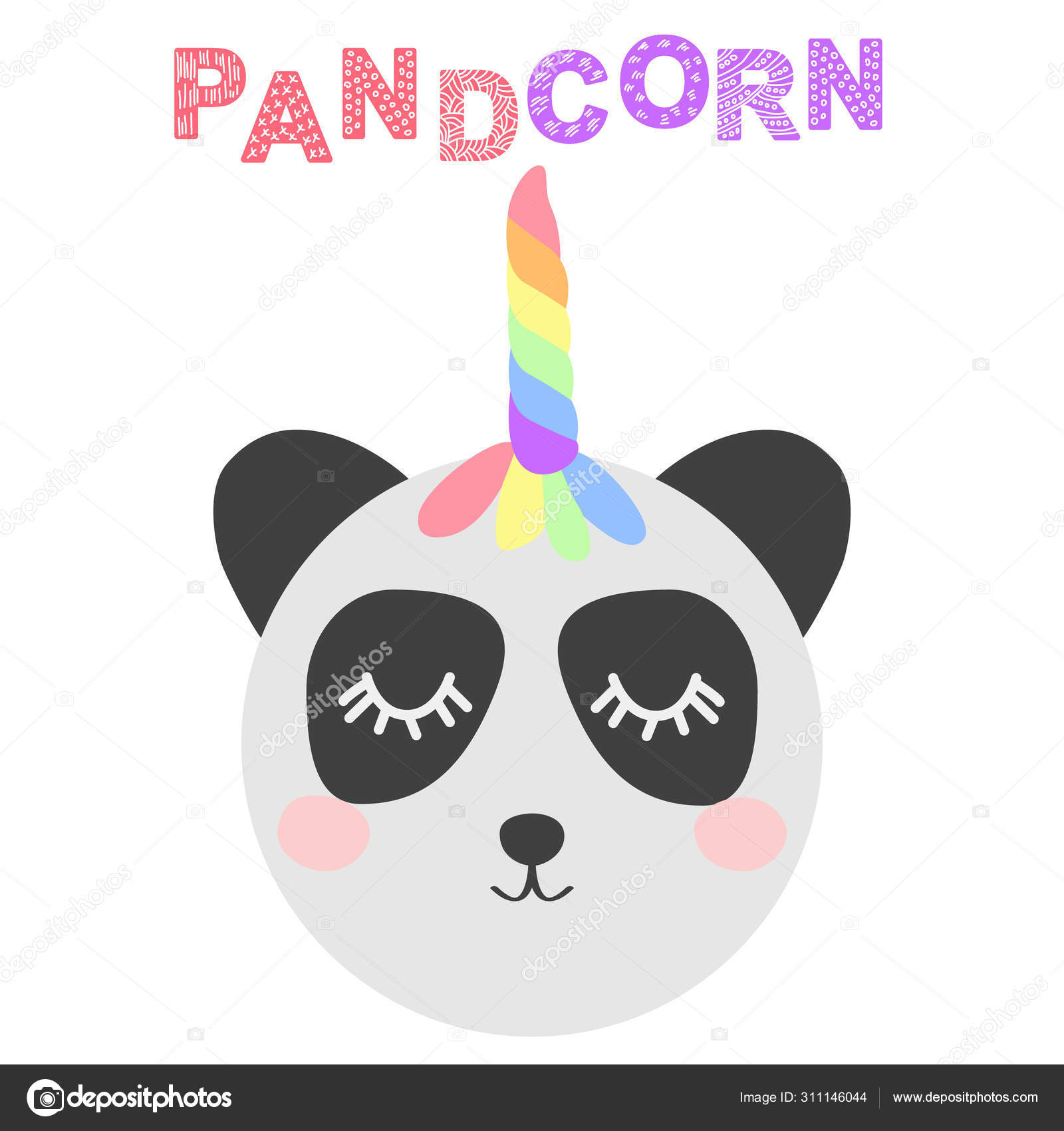 Pandacorn. Cute panda with a unicorn horn in the color of the rainbow ...